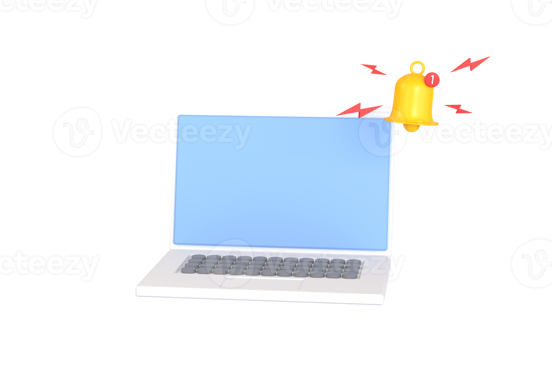 3D. Cartoon New notification on laptop screen. notification bell alert ... 3D. Cartoon New notification on laptop screen. notification bell alert ...