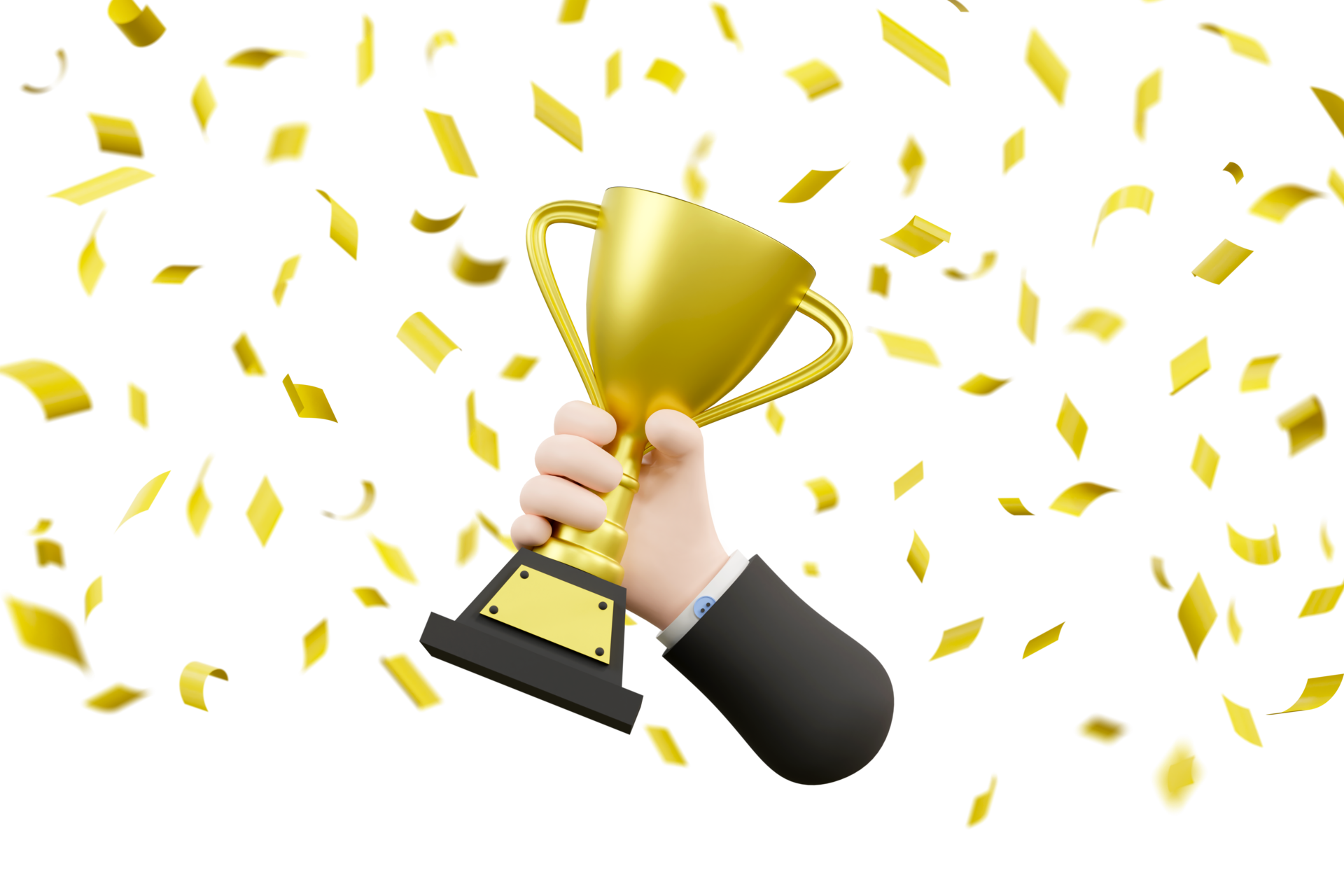 Cartoon Businessman Character Hand Holding Victory Prize Cup Trophy