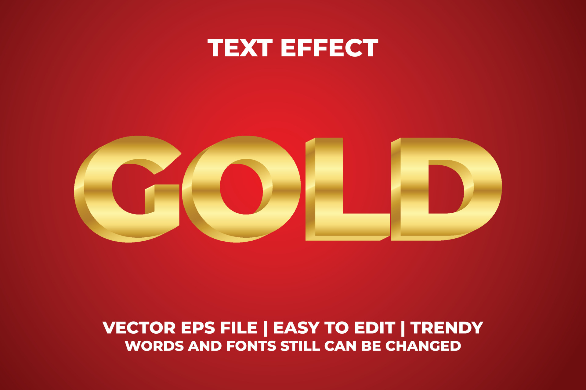 Gold bold 3D text effect with gradient red background template design ...