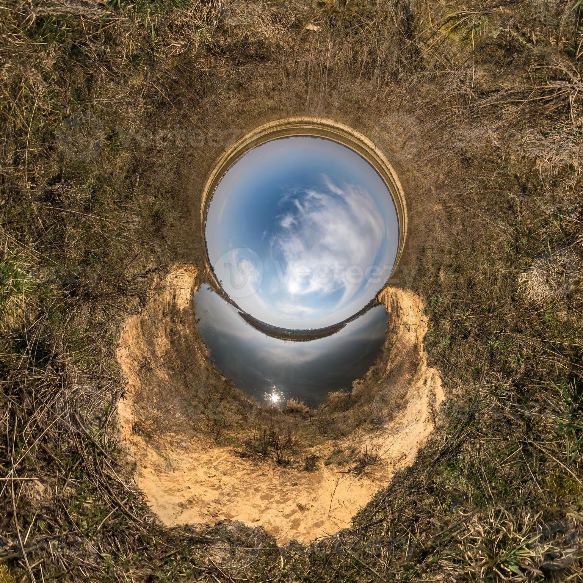 Blue little planet. Inversion of tiny planet transformation of ...