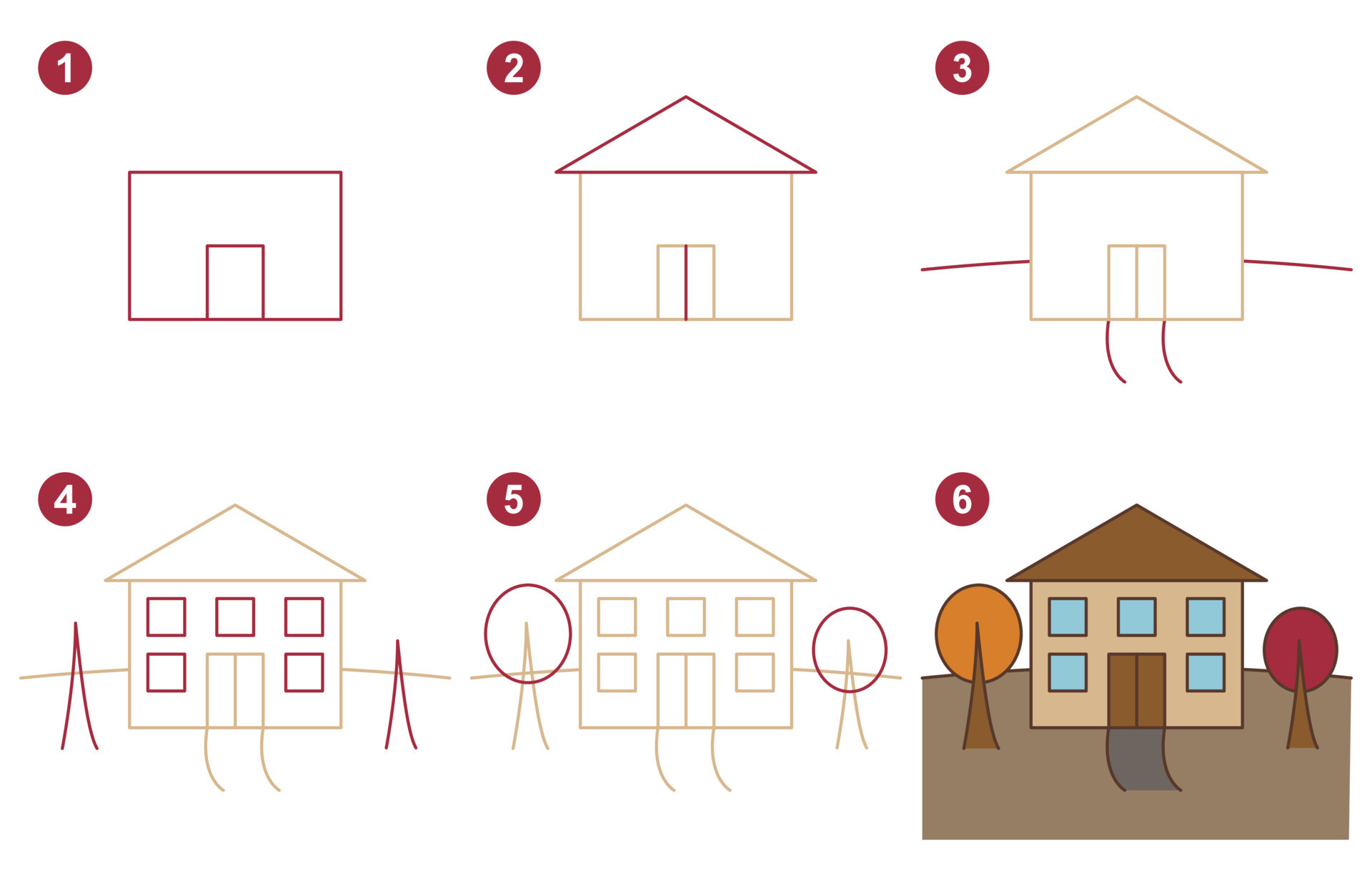 Instructions for drawing cute school. Follow step by step. Worksheet ...