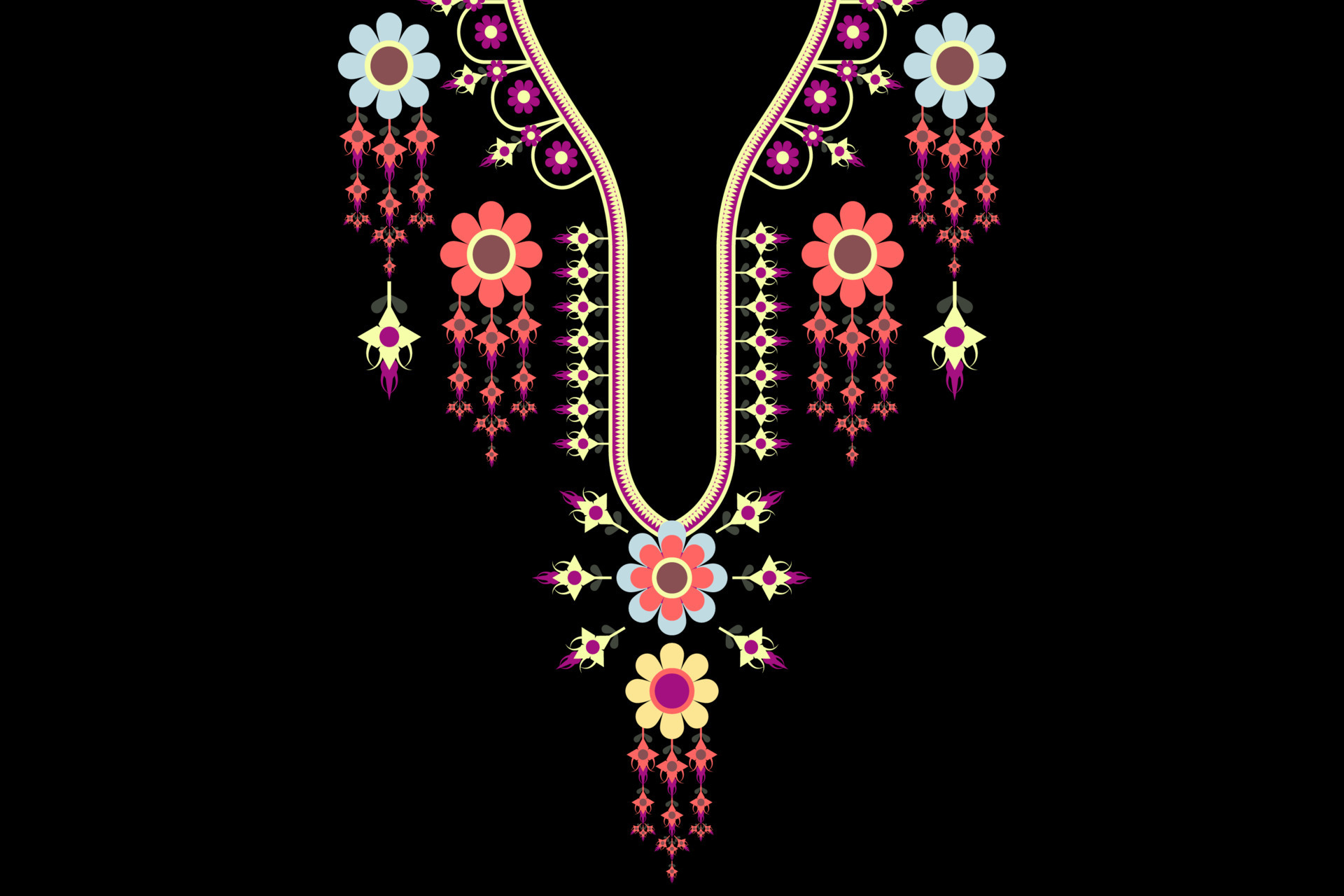 Geometric Ethnic Oriental Pattern Traditional Floral Necklace