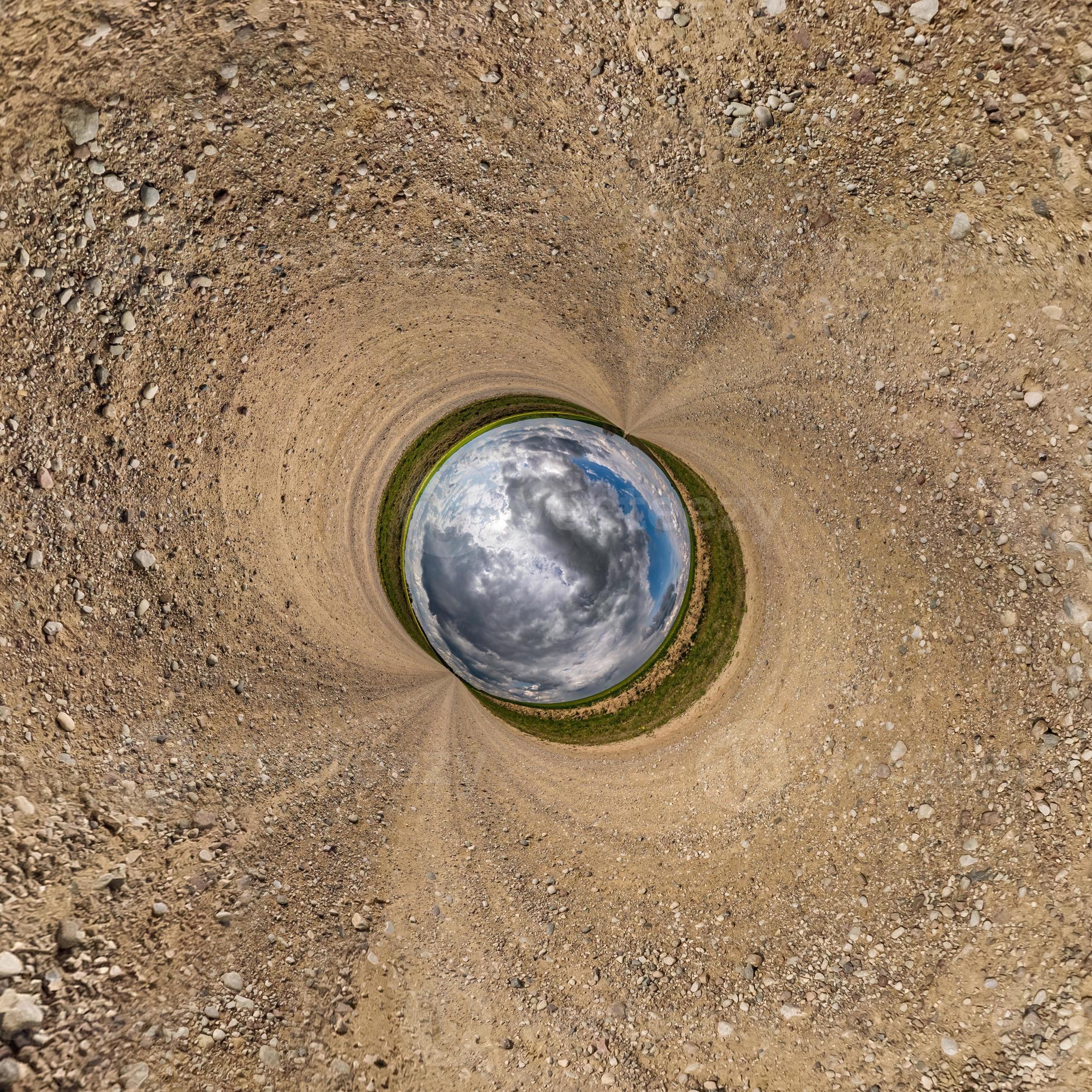 Inversion of blue tiny planet transformation of spherical panorama 360 ...