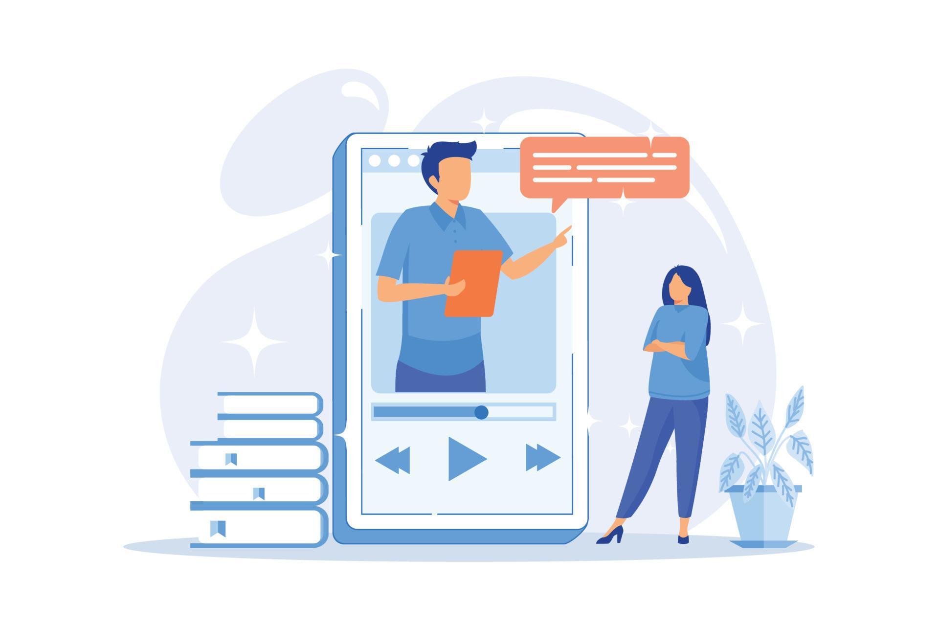 Video tutorial watching. Online lecture, Internet course, digital ...