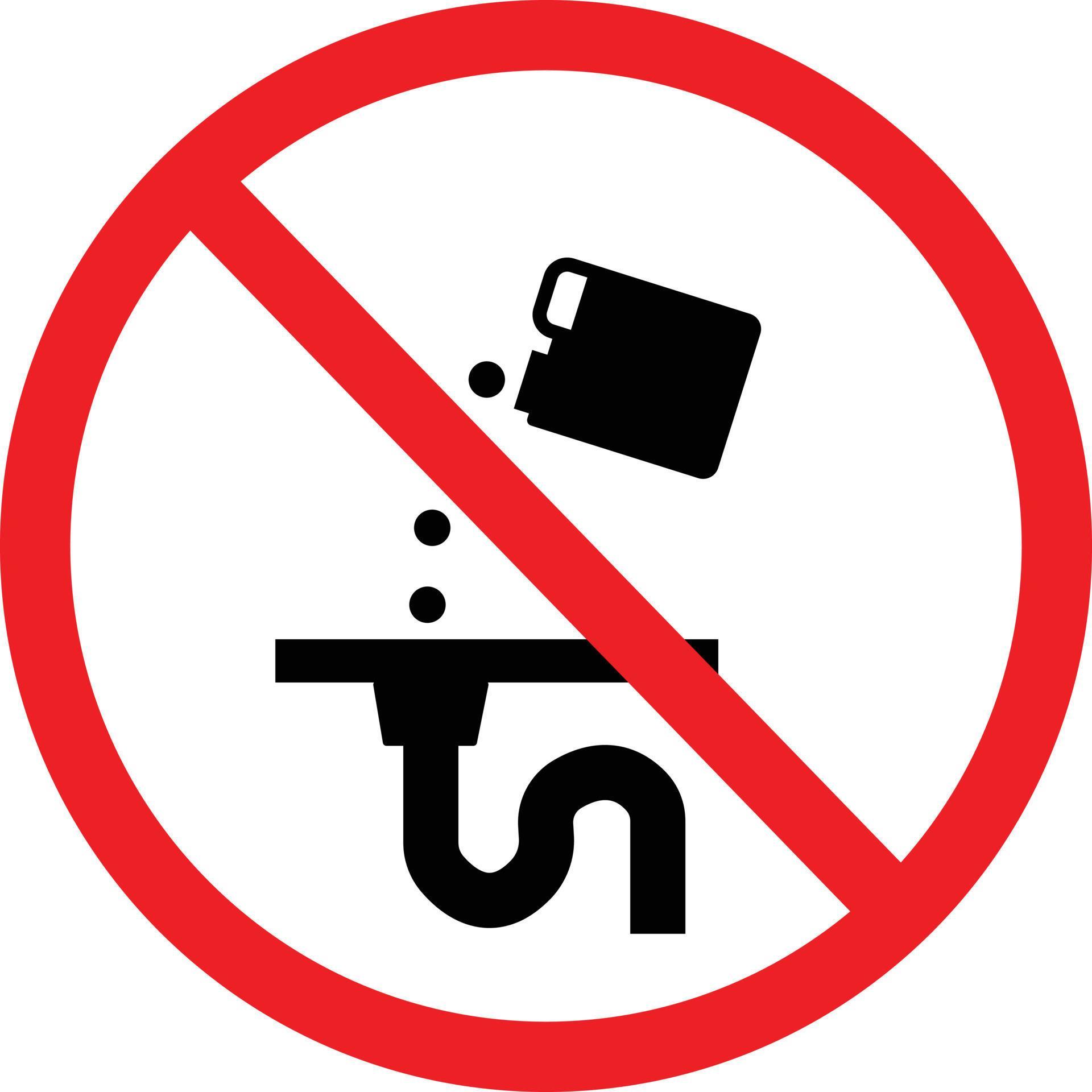do not pour down drain fields icon on white background. warning do not ...
