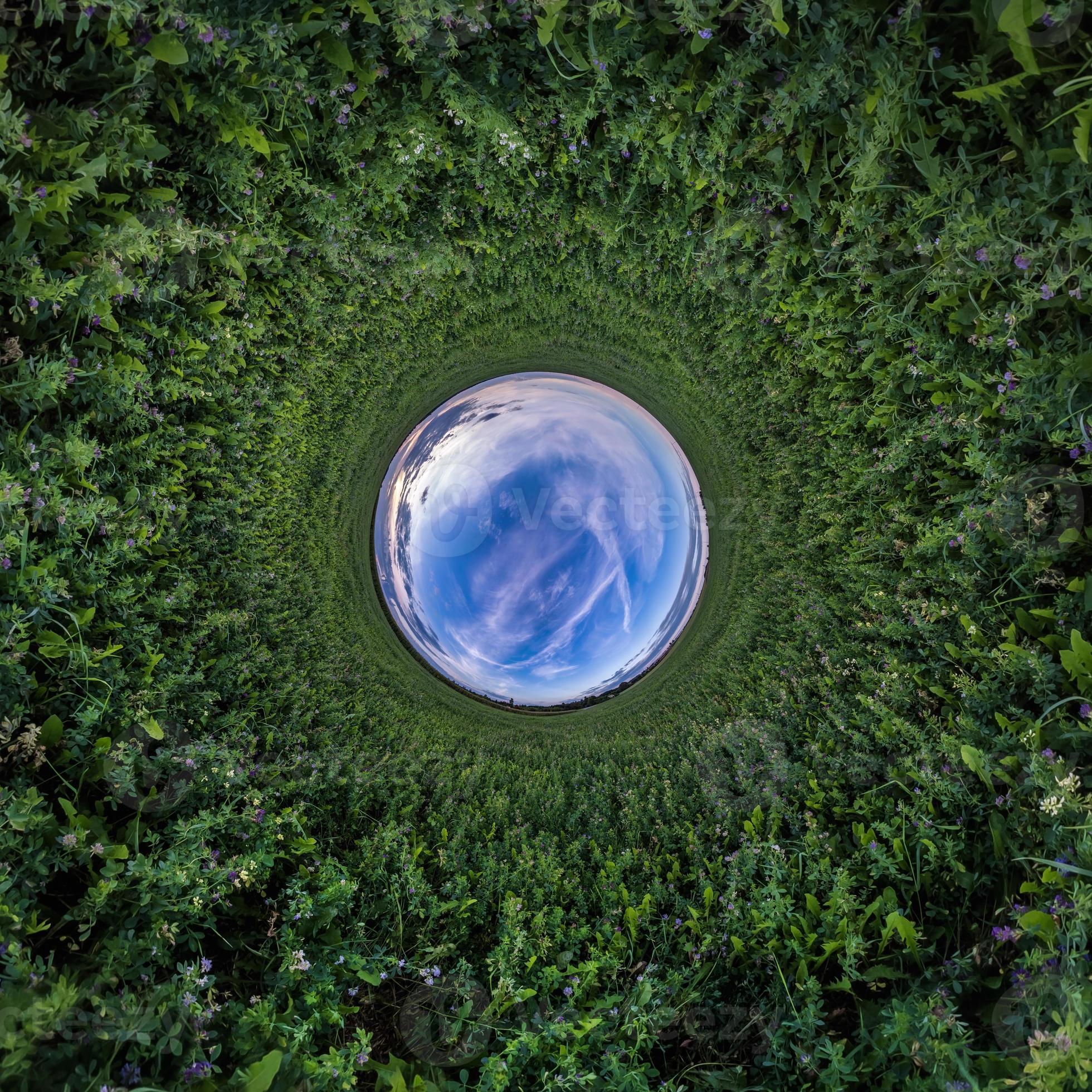 Blue little planet. Inversion of tiny planet transformation of ...