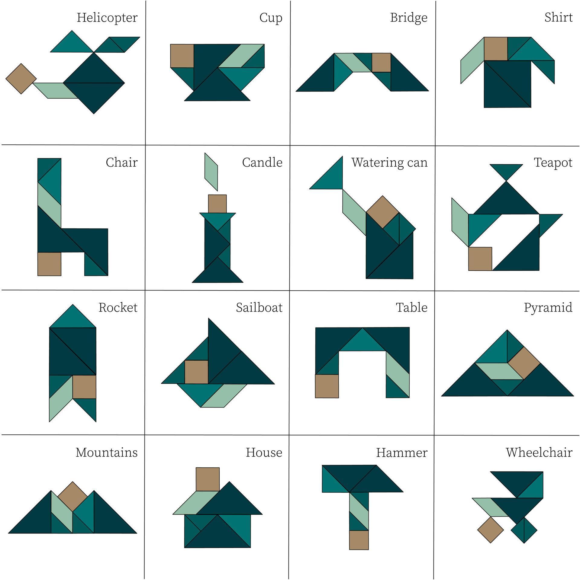 Tangram Puzzle Game Schemas With Different Objects Vector