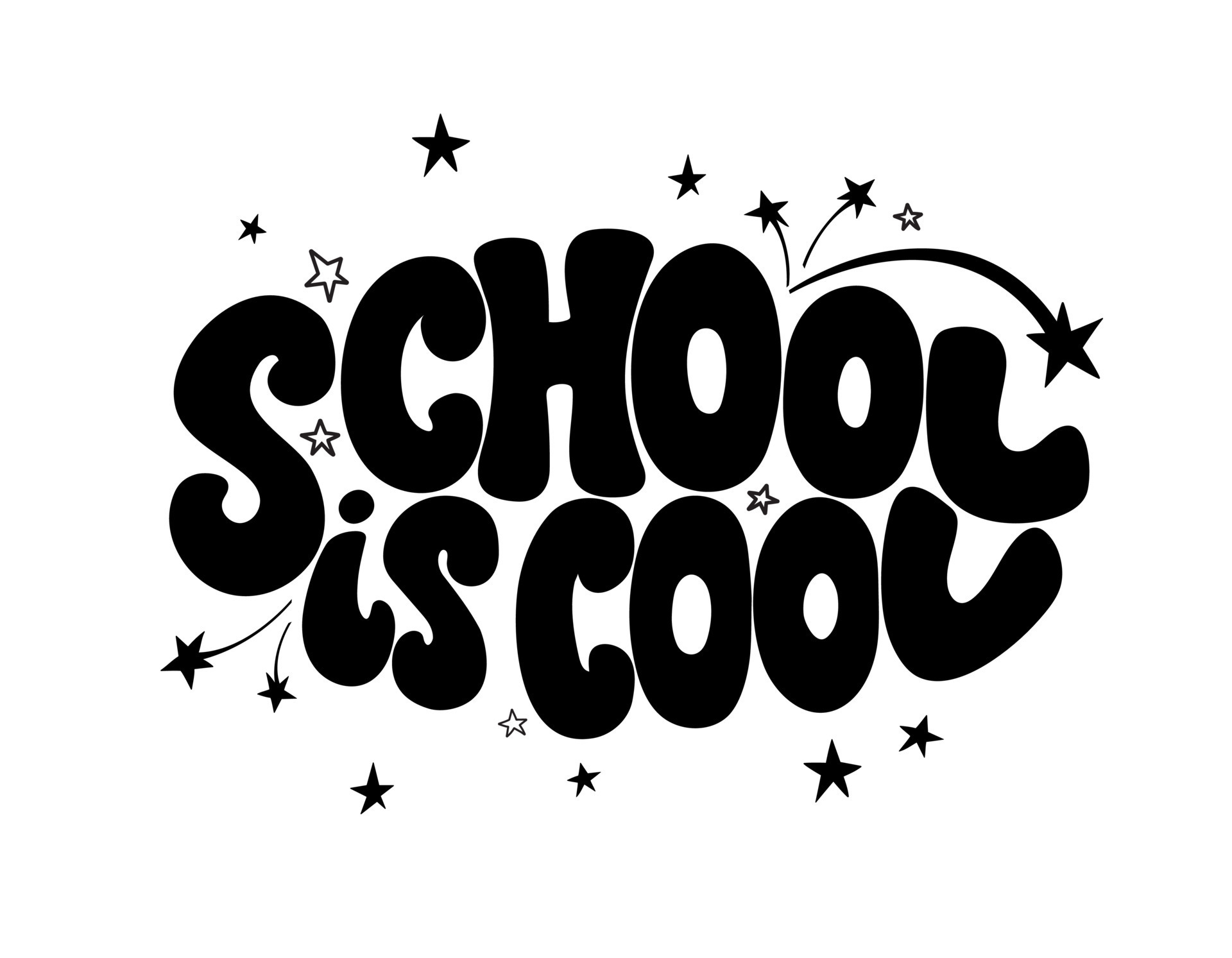 School is cool hand drawn text card with stars decoration. Lettering ...