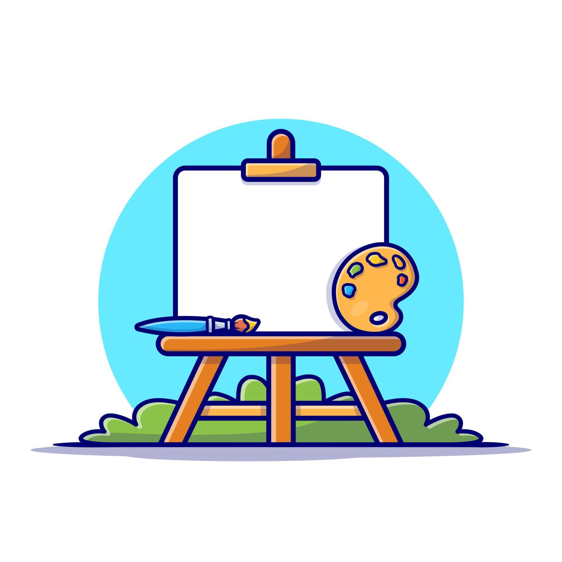 Easel Art Board, Paint pallet And Paint Brush Cartoon Vector Icon ...