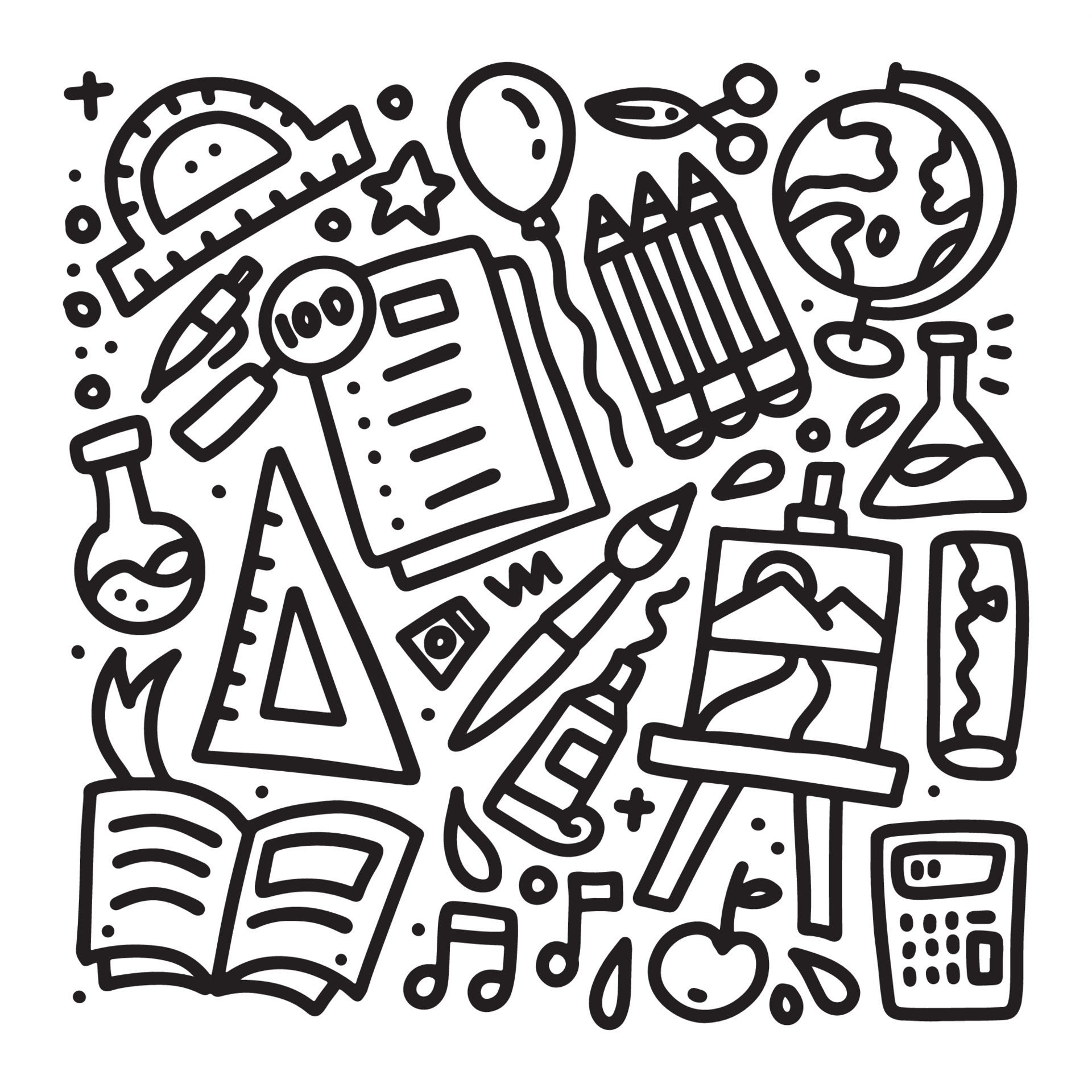 Cute set of school stationery and office supplies. Doodle icon ... Cute set of school stationery and office supplies. Doodle icon ...