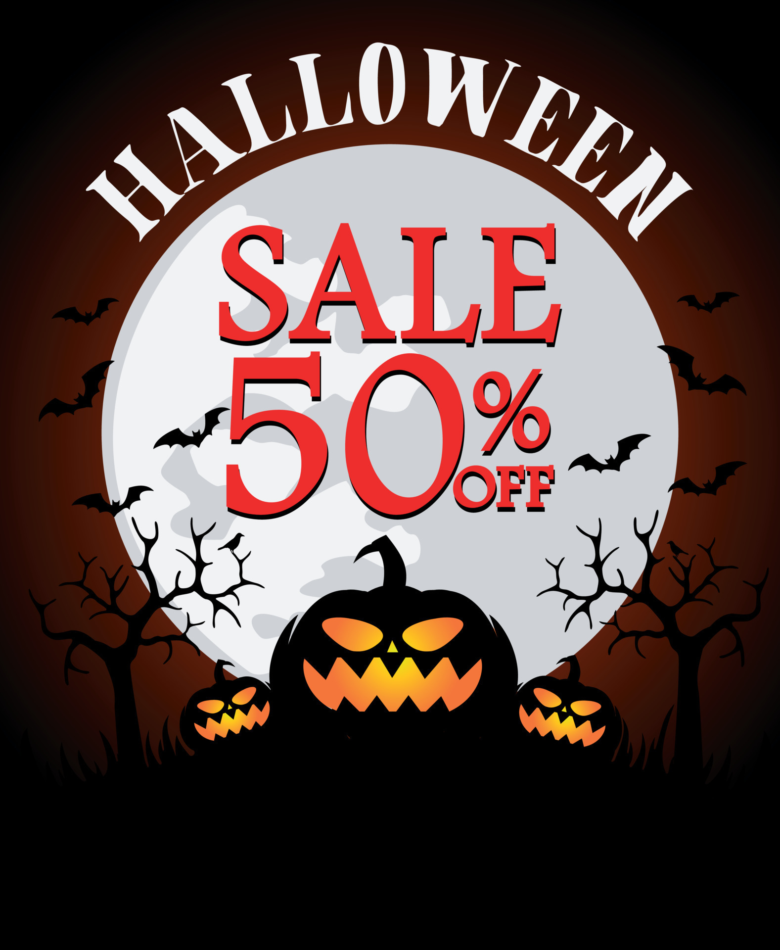 Halloween sale background with pumpkin 50 off 10947691 Vector Art at ...