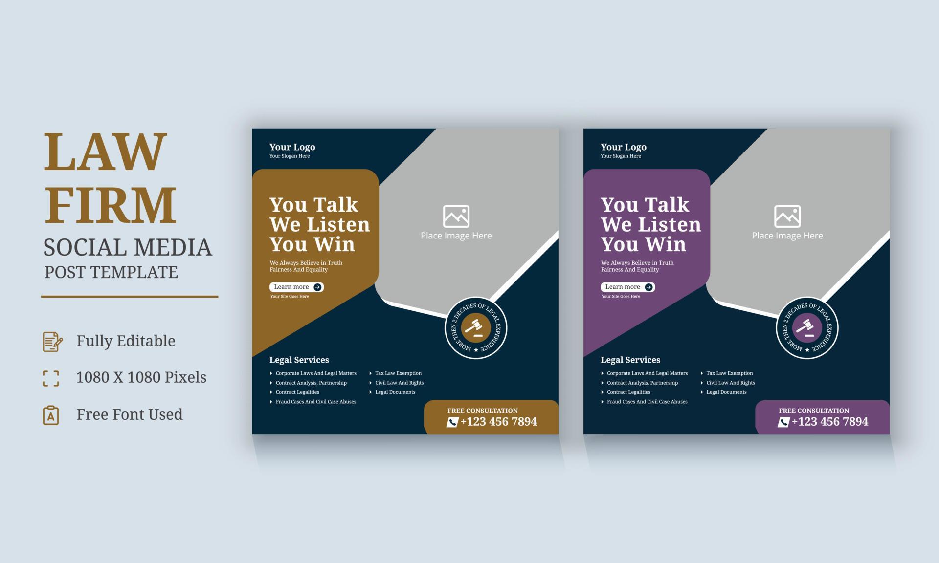 Law Firm Social Media Template, Law Firm and Legal Services Social Media, Law Firm and ...