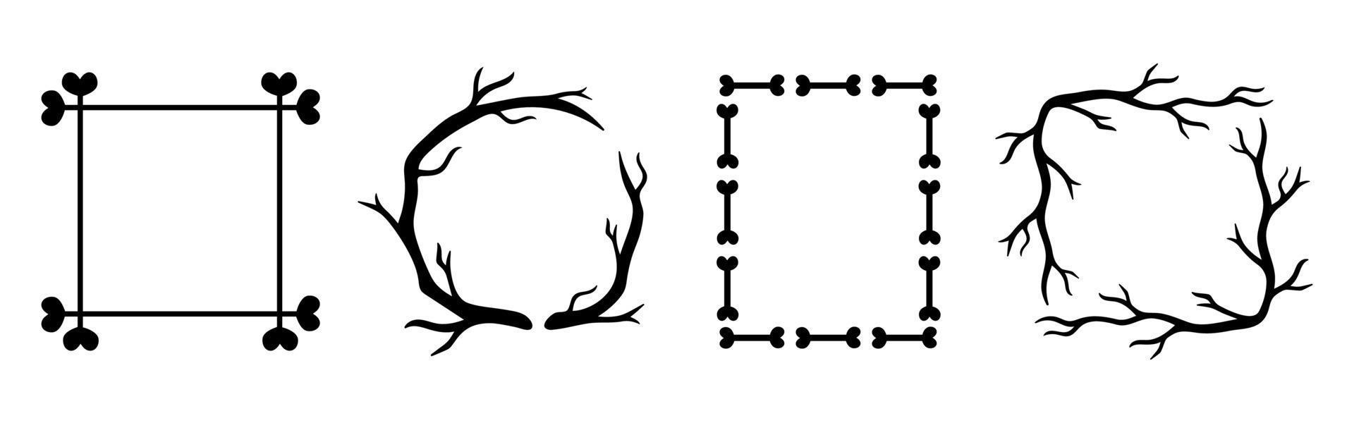 Set of halloween doodle frames isolated. Hand drawn black round, square ...