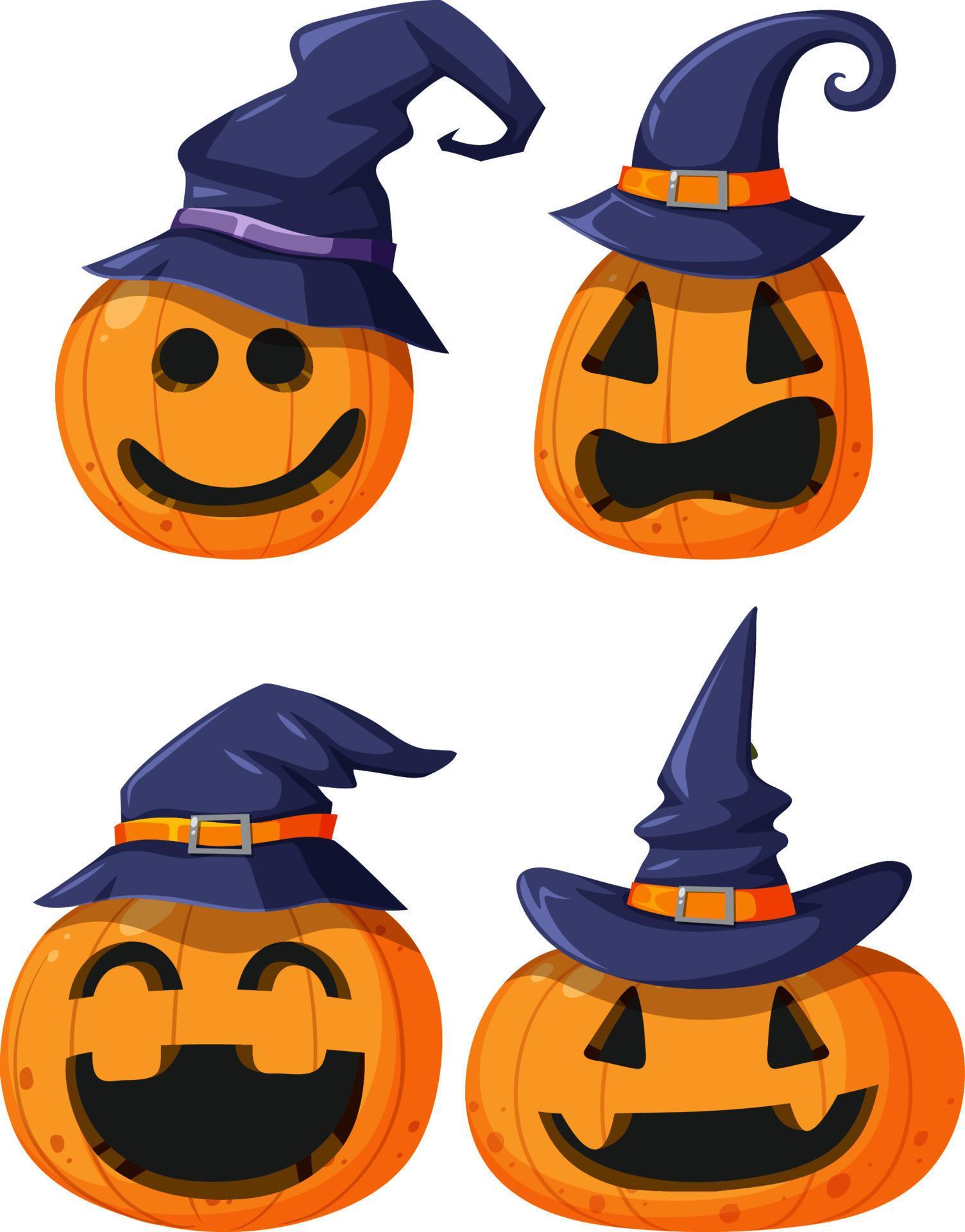 Set of pumpkin halloween wearing witch hat 10959276 Vector Art at Vecteezy
