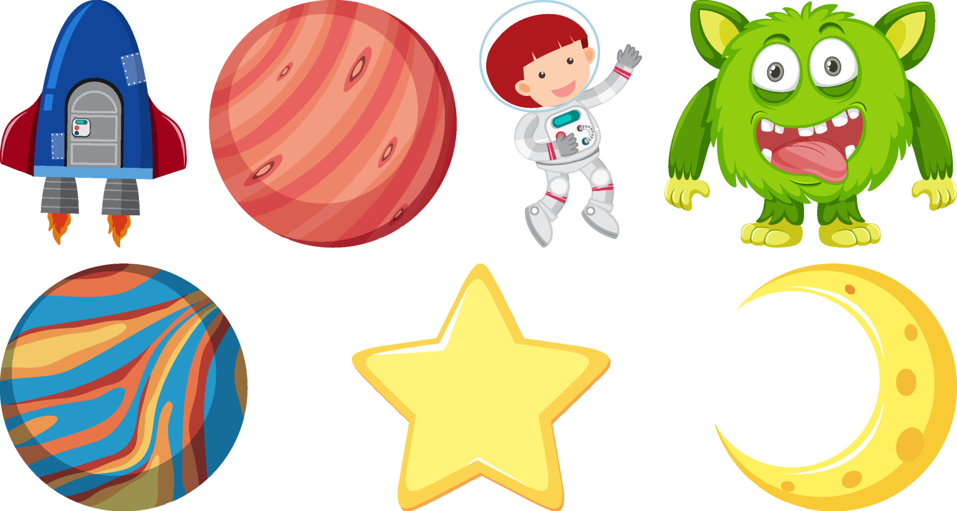 Set Of Space Cartoon Characters And Objects 10959547 Vector Art At Vecteezy