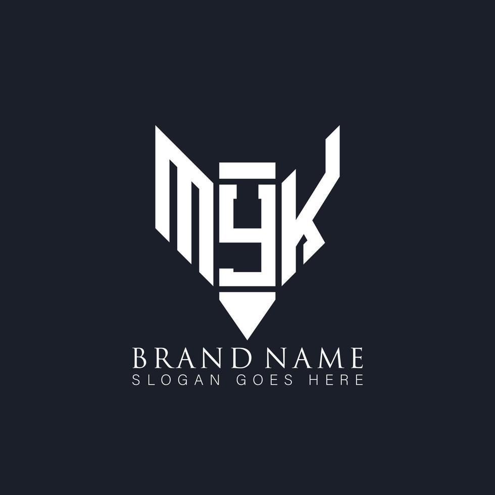 diseño del logotipo de la letra myk sobre fondo negro. myk creativo monograma lápiz iniciales ...
