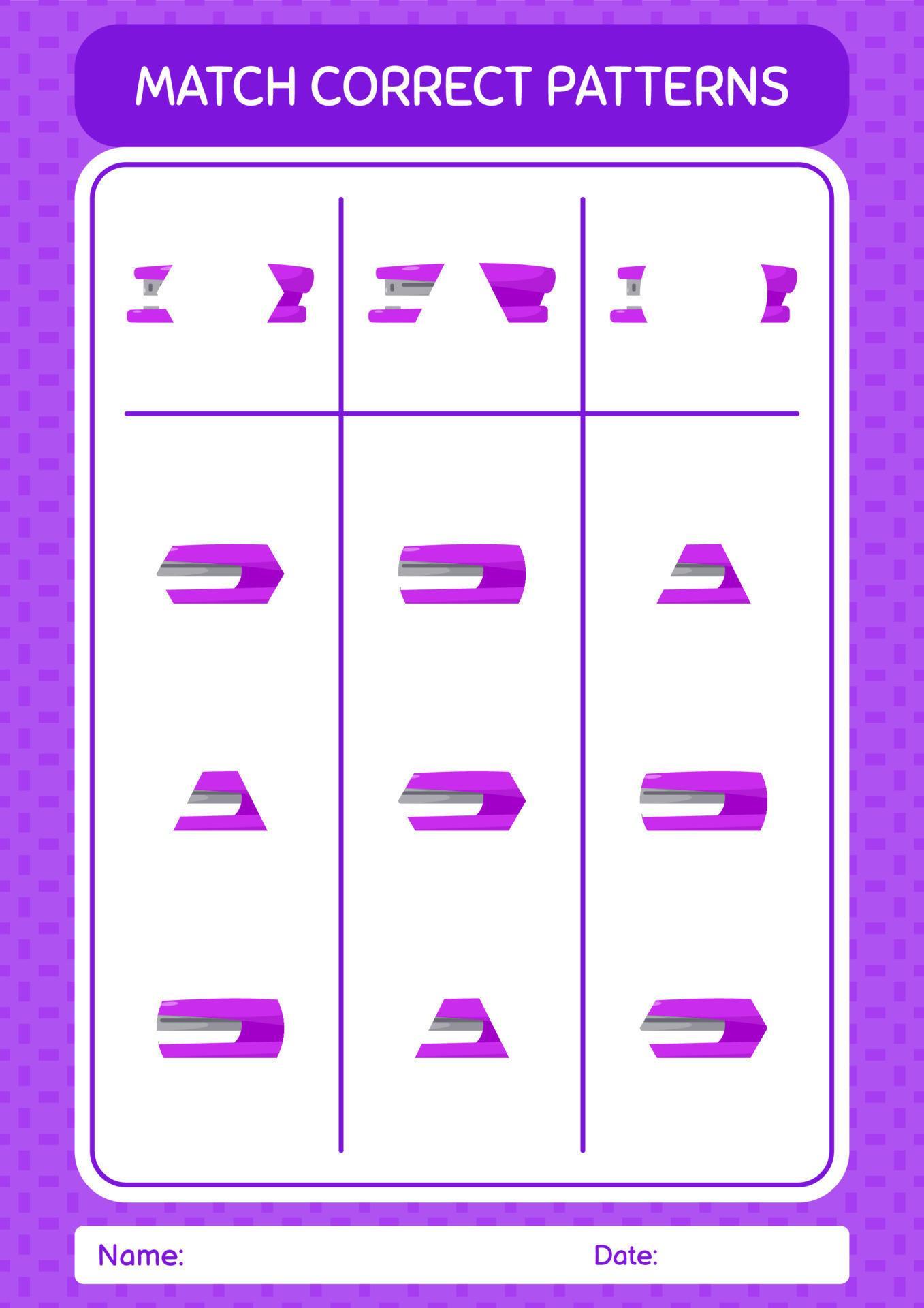 Match pattern game with stapler. worksheet for preschool kids, kids activity sheet 10974916 ...