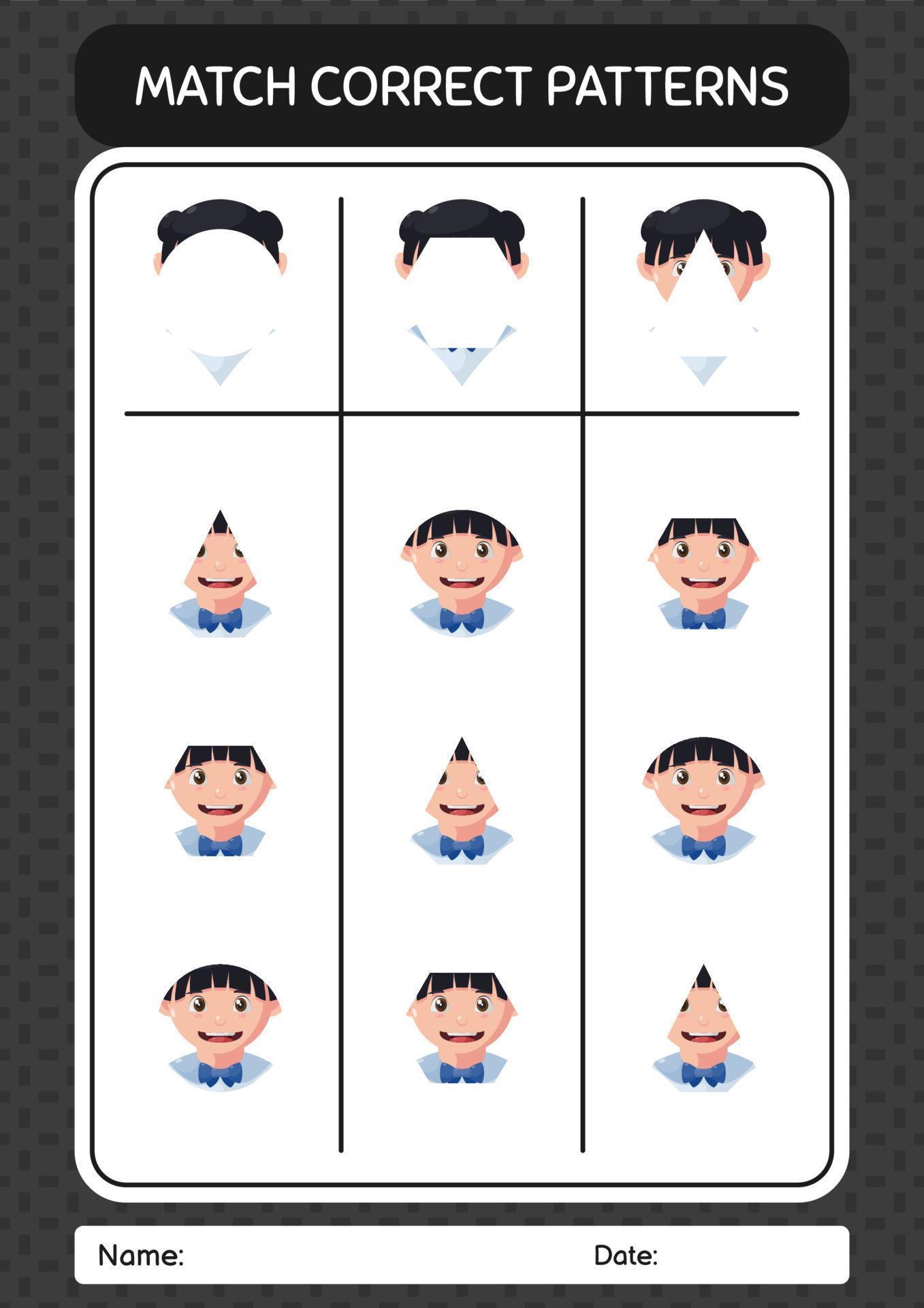 Match pattern game with girl. worksheet for preschool kids, kids ...