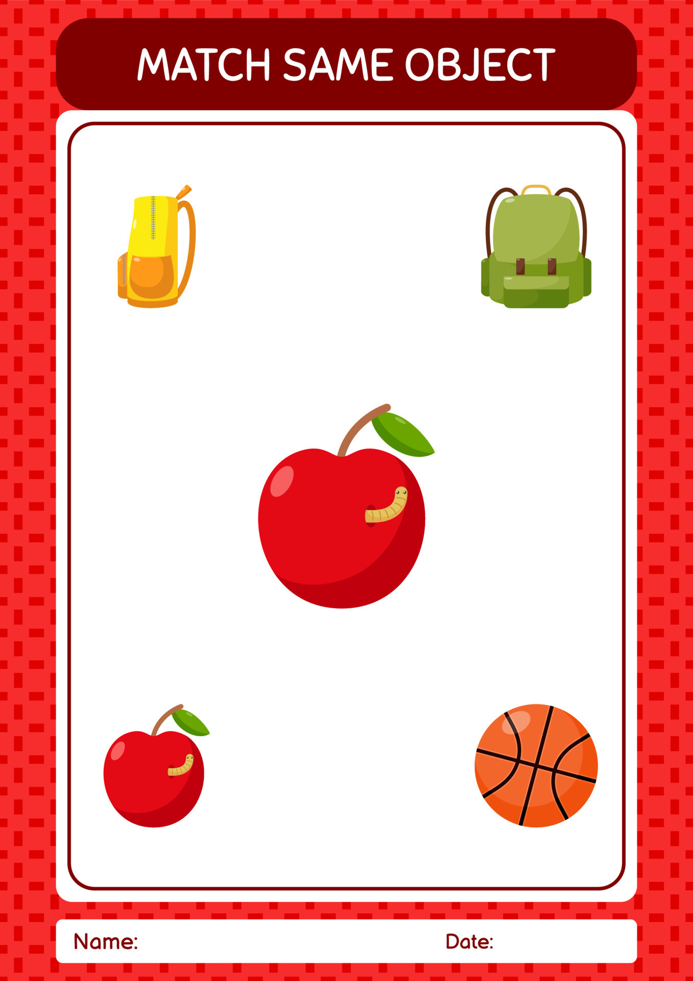 Match with same object game apple. worksheet for preschool kids, kids activity sheet 10975137 ...