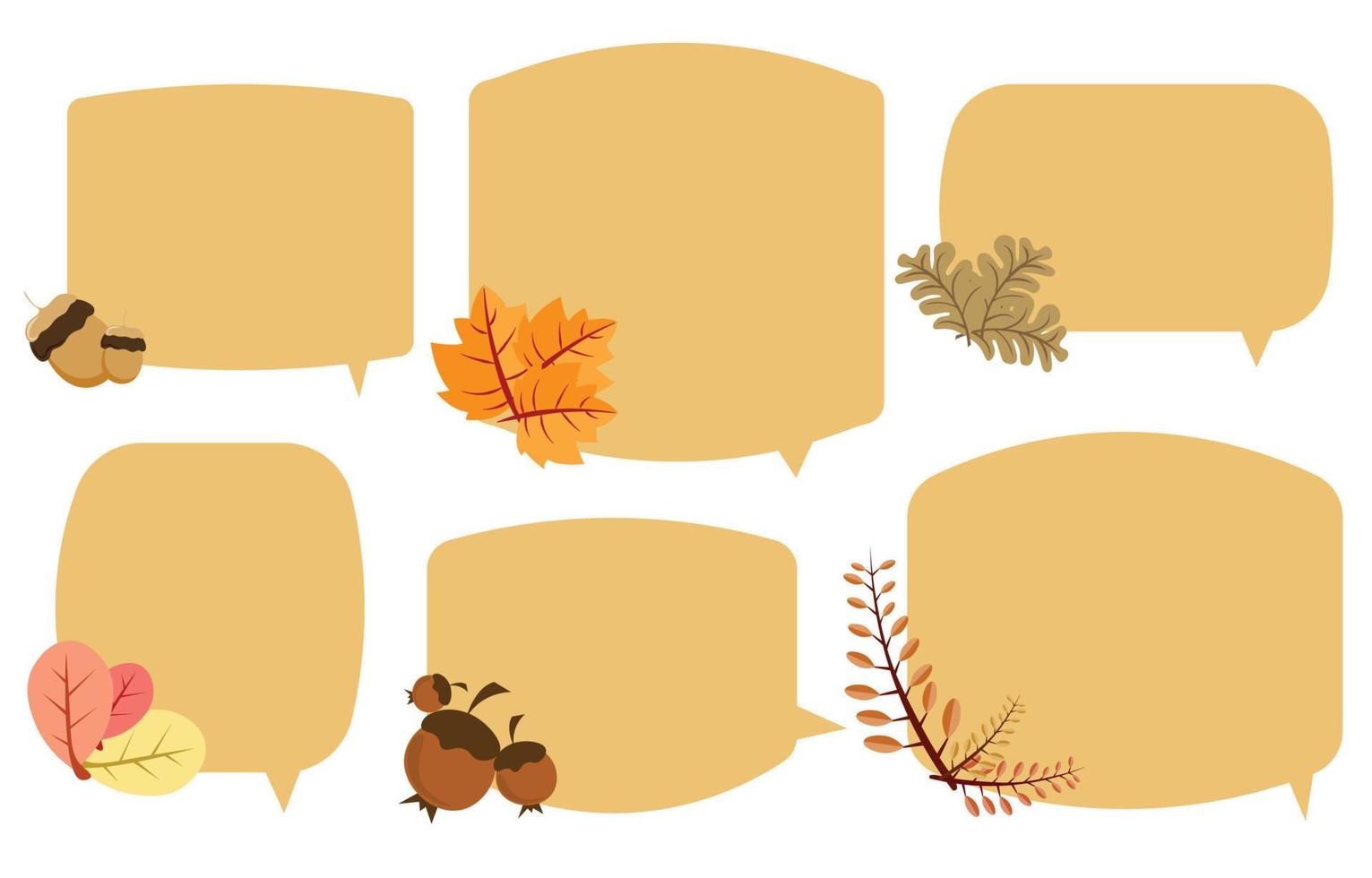 Set speech bubbles with brown leaves. Autumn and fall concept on white ...