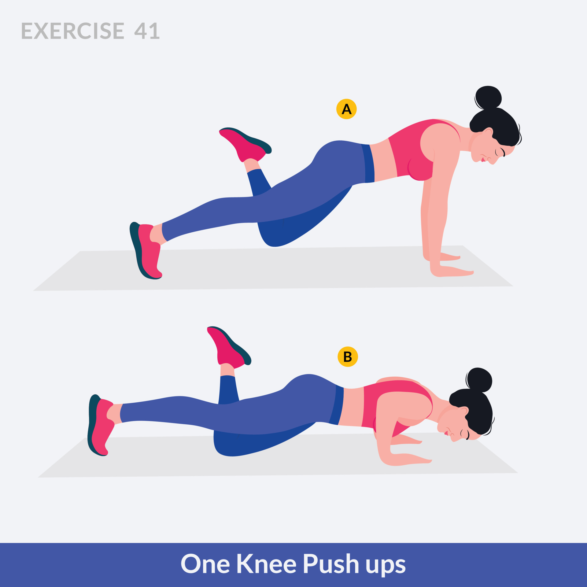 One Knee Push up exercise, Woman workout fitness, aerobic and exercises ... One Knee Push up exercise, Woman workout fitness, aerobic and exercises ...