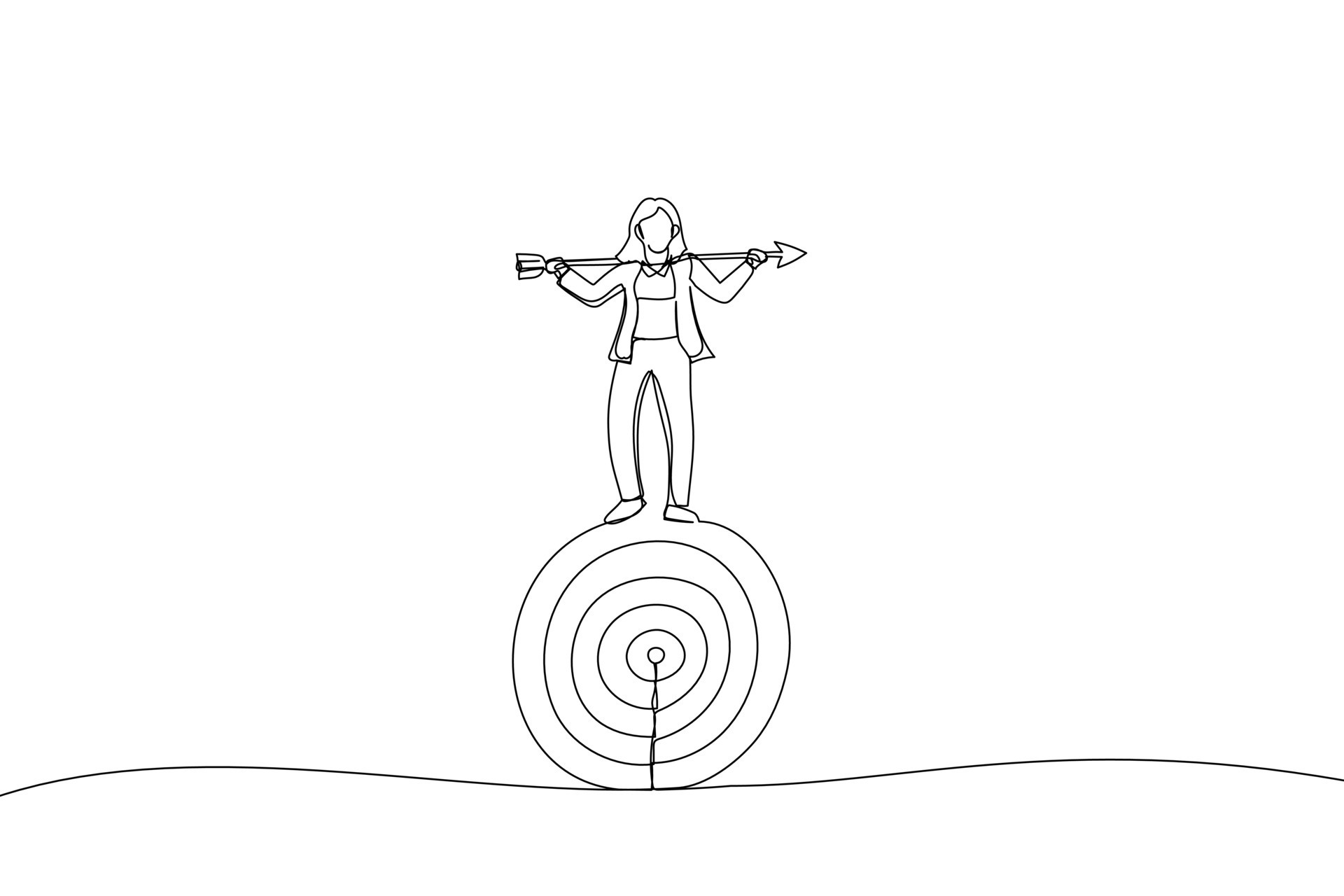 Illustration Of Smart Businesswoman Balance And Control Rotating Archery Target With Arrow
