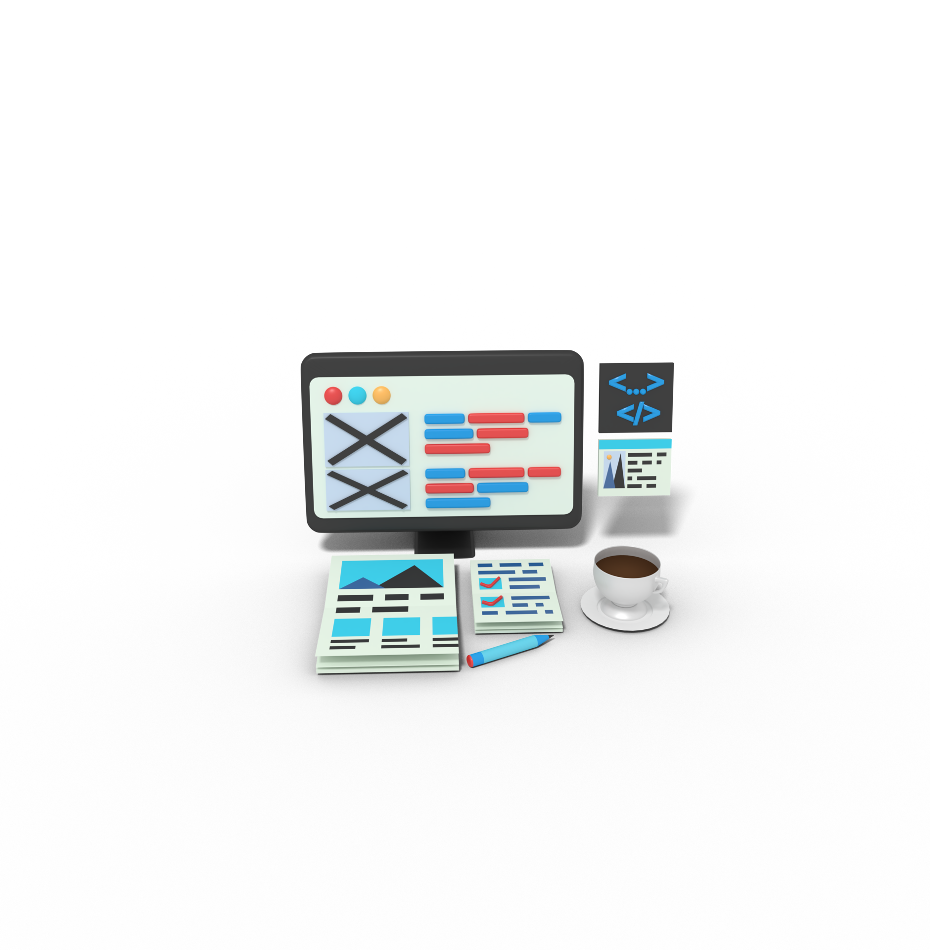 3d Illustration of programmer website on computer 10986913 PNG