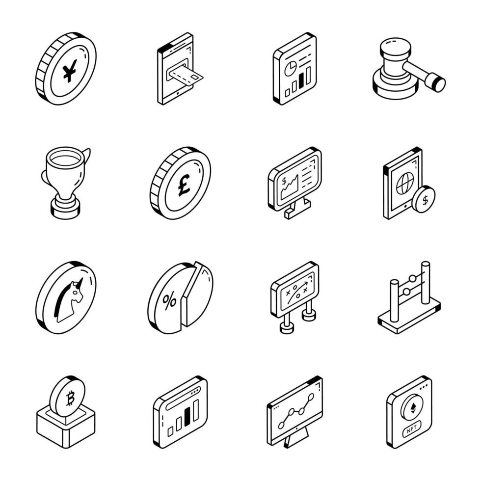 Line Icons of Fintech and Financial Technology In Isometric Style ...