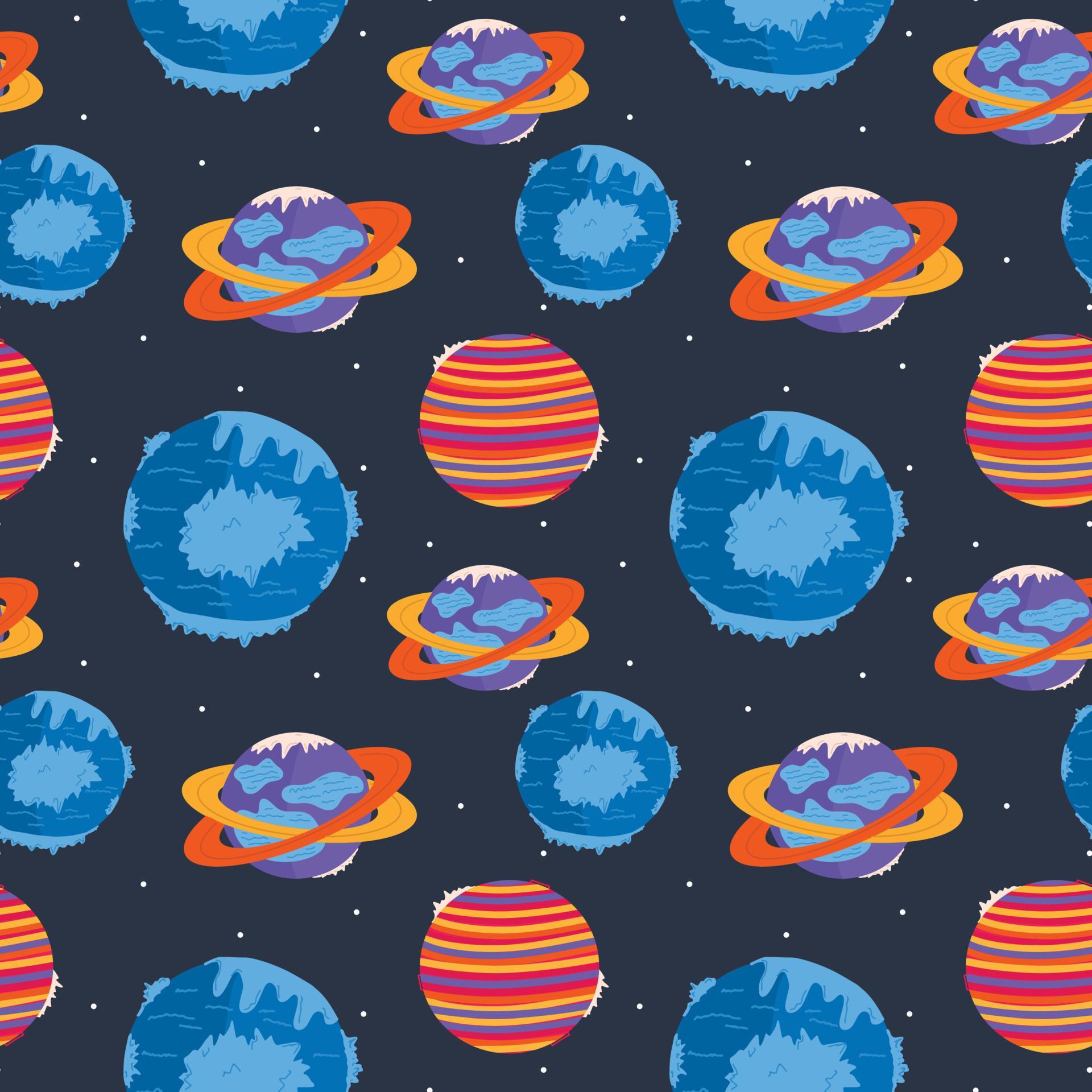 Seamless pattern with different cartoon planets. Vector illustration ...