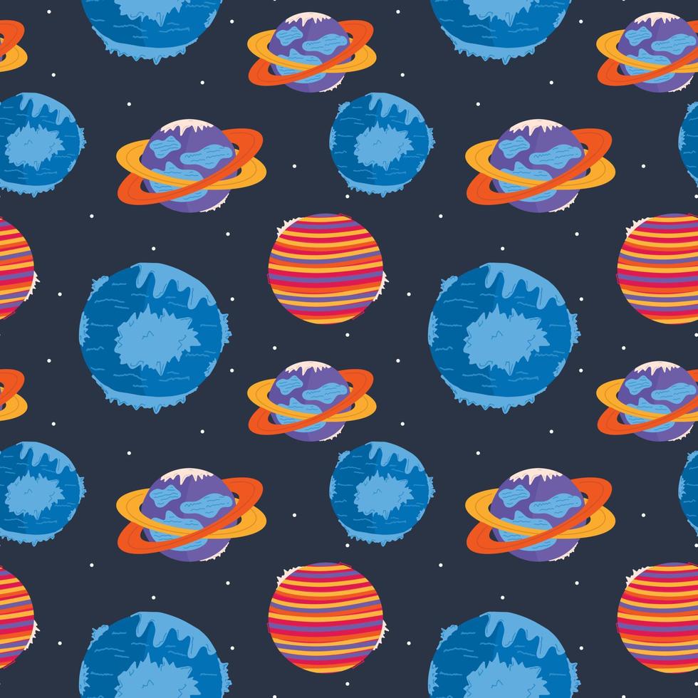 Seamless pattern with different cartoon planets. Vector illustration ...