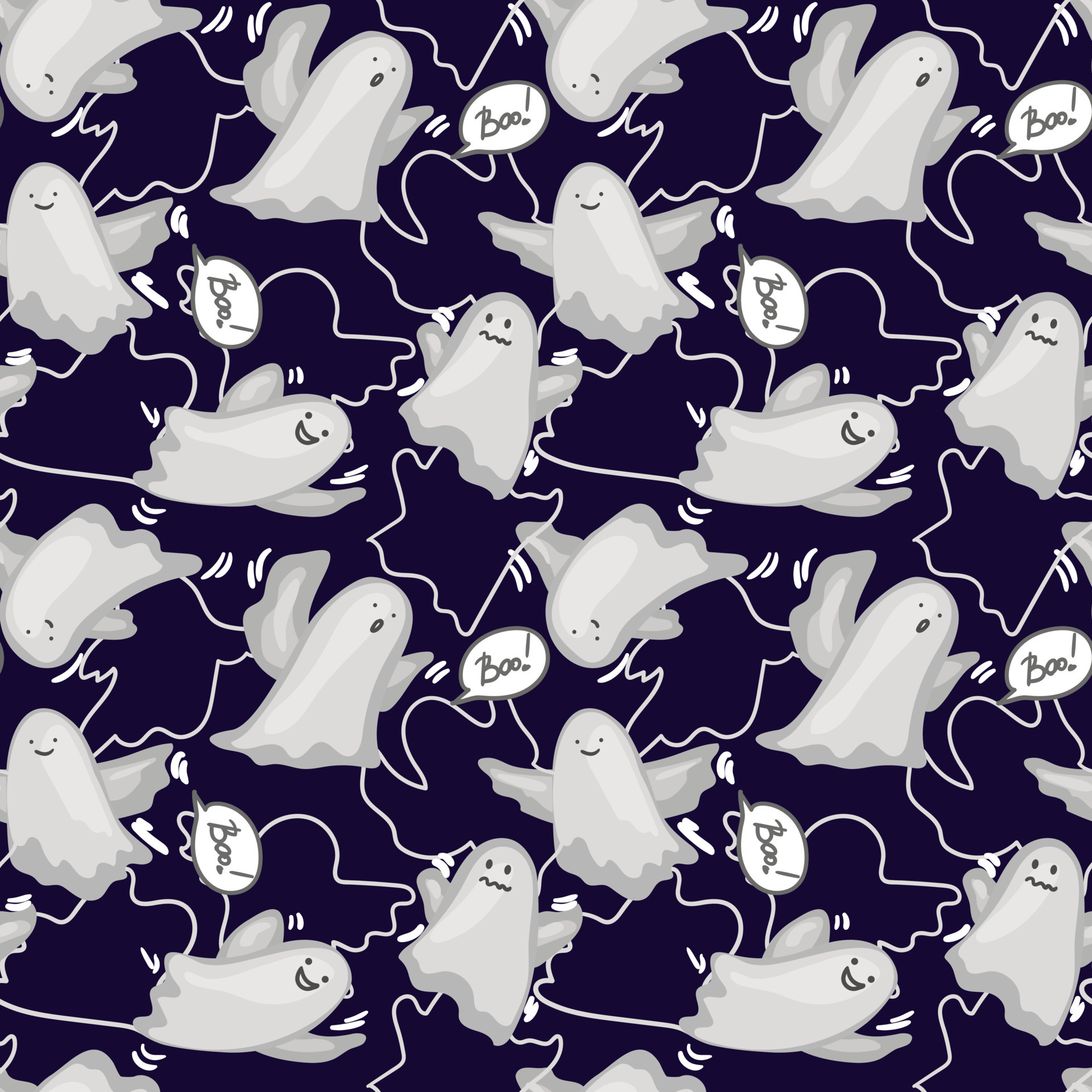 Doodle cute Ghost Haloween seamless pattern. Background with a simple creepy character or scary ...
