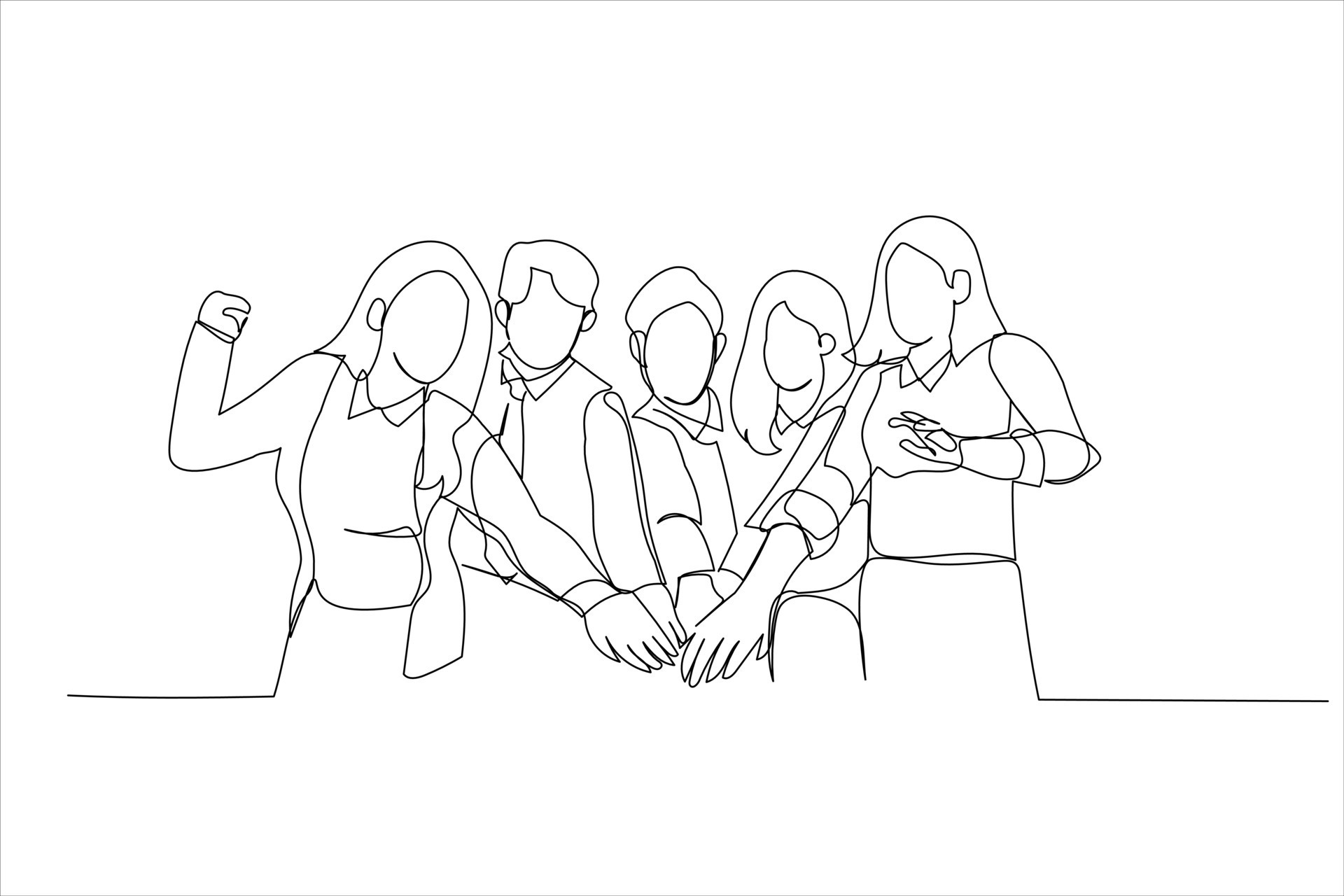 dibujos animados de un grupo de personas diversas manos juntas. estilo ... dibujos animados de un grupo de personas diversas manos juntas. estilo ...