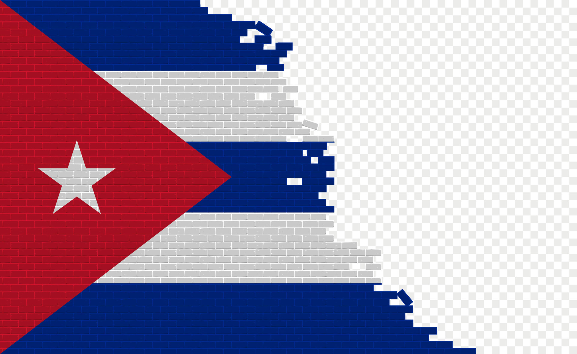 Cuba flag on broken brick wall. Empty flag field of another country. Country comparison. Easy ...