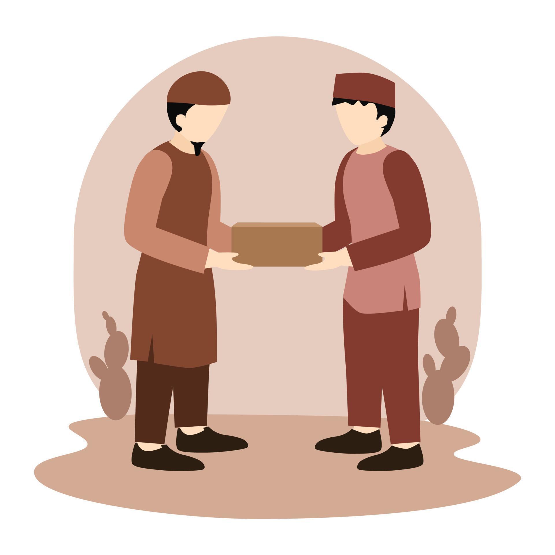 Muslim Man Give Donation To Other Islamic Illustration Of Muslim Giving Social Activity