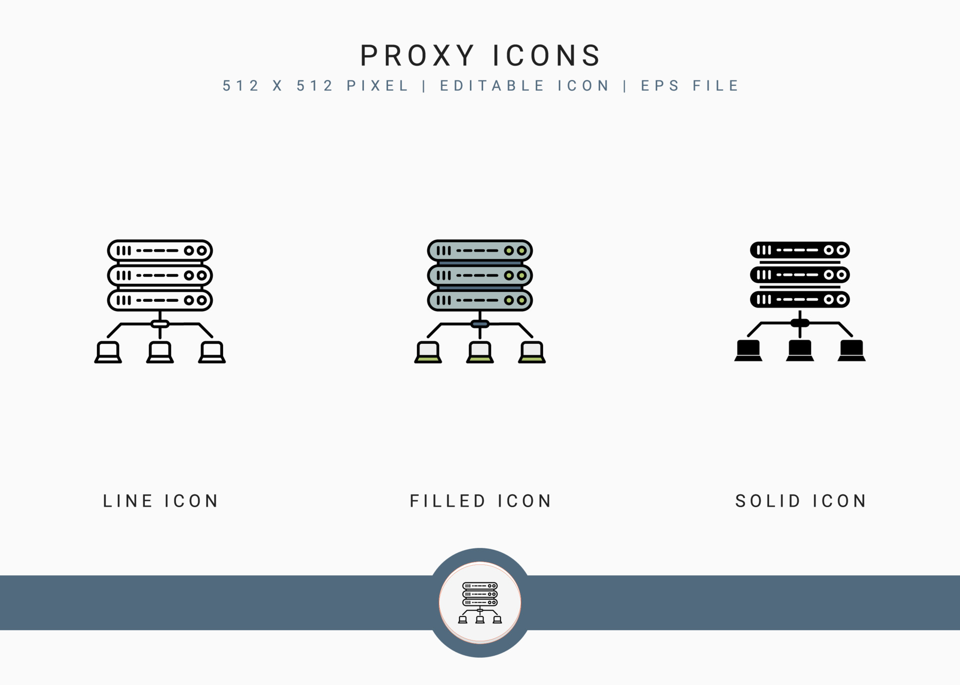 los iconos de proxy establecen una ilustración vectorial con un estilo ...