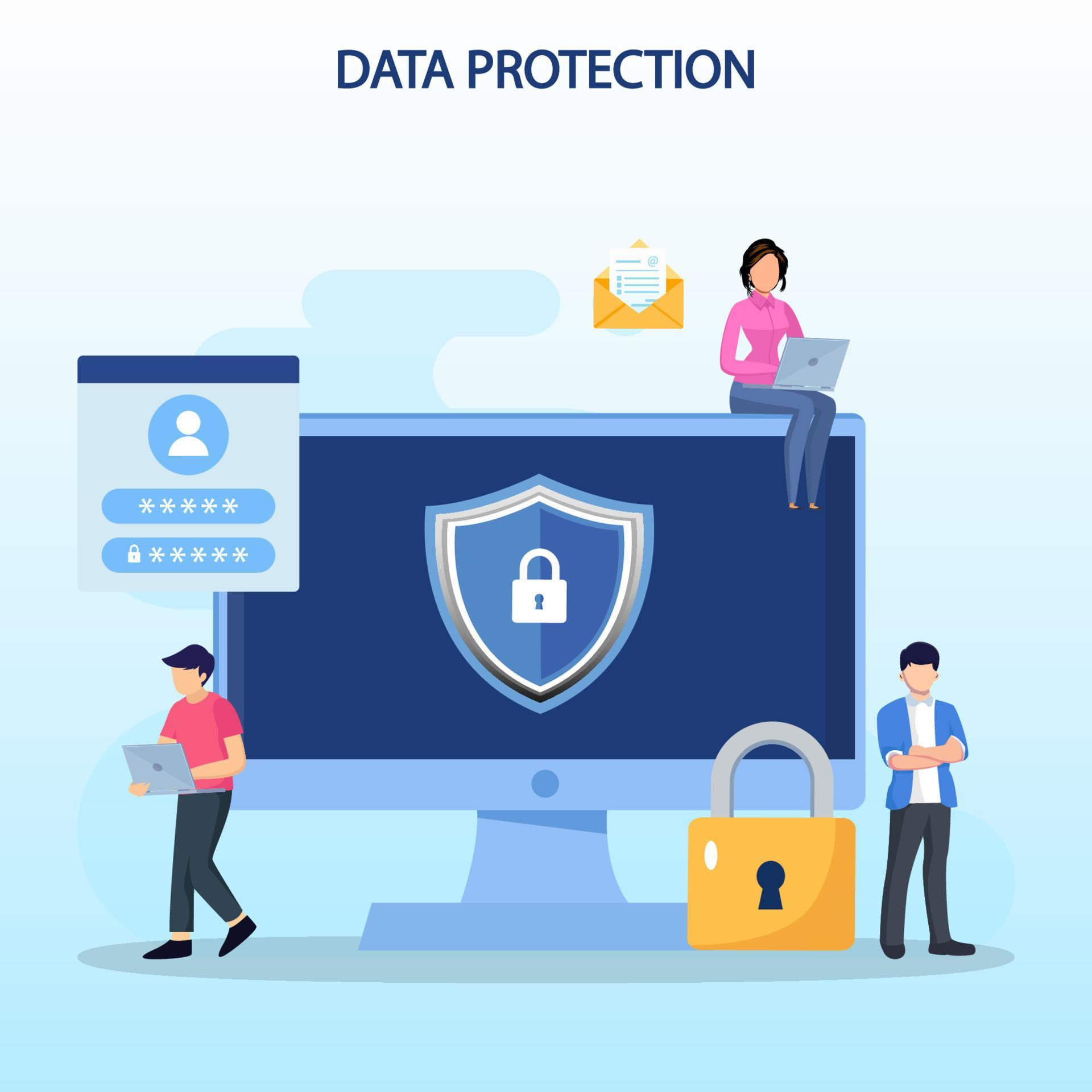 Data protection Concept. Data security and privacy and internet security flat vector ...