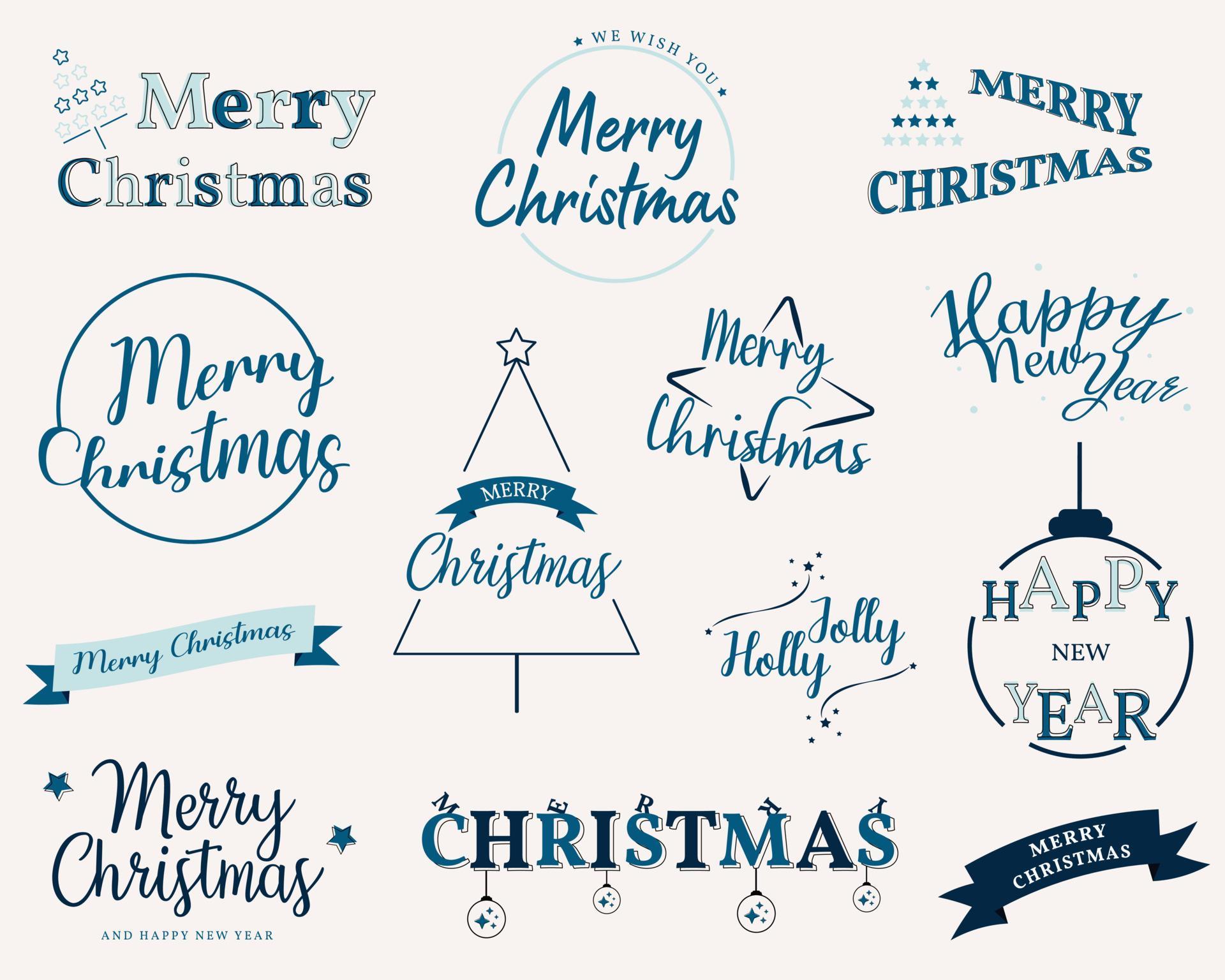 Merry Christmas Typography Lettering Badge Postcard Invitation