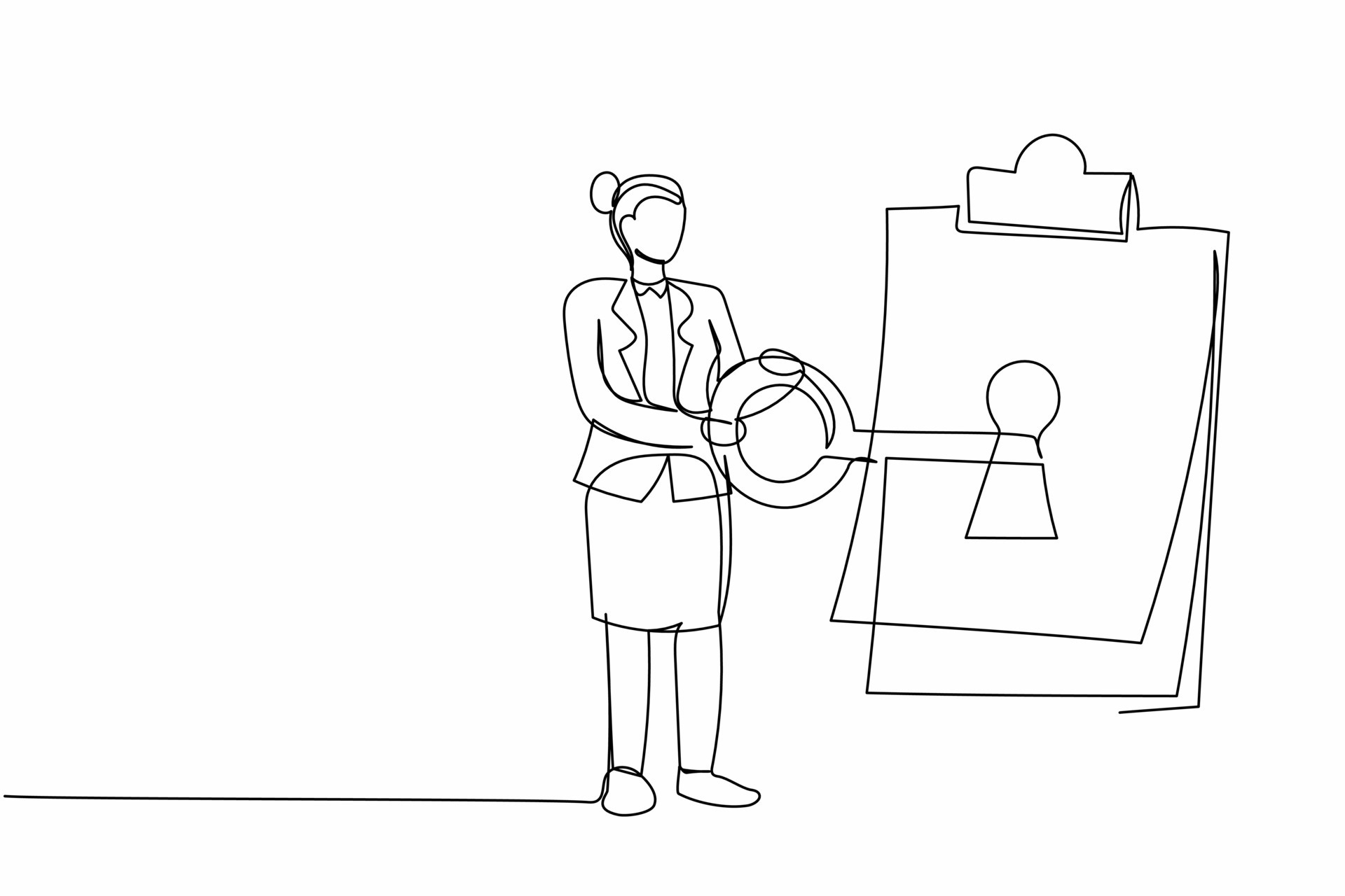 una empresaria de dibujo de una línea continua puso la llave en el ...