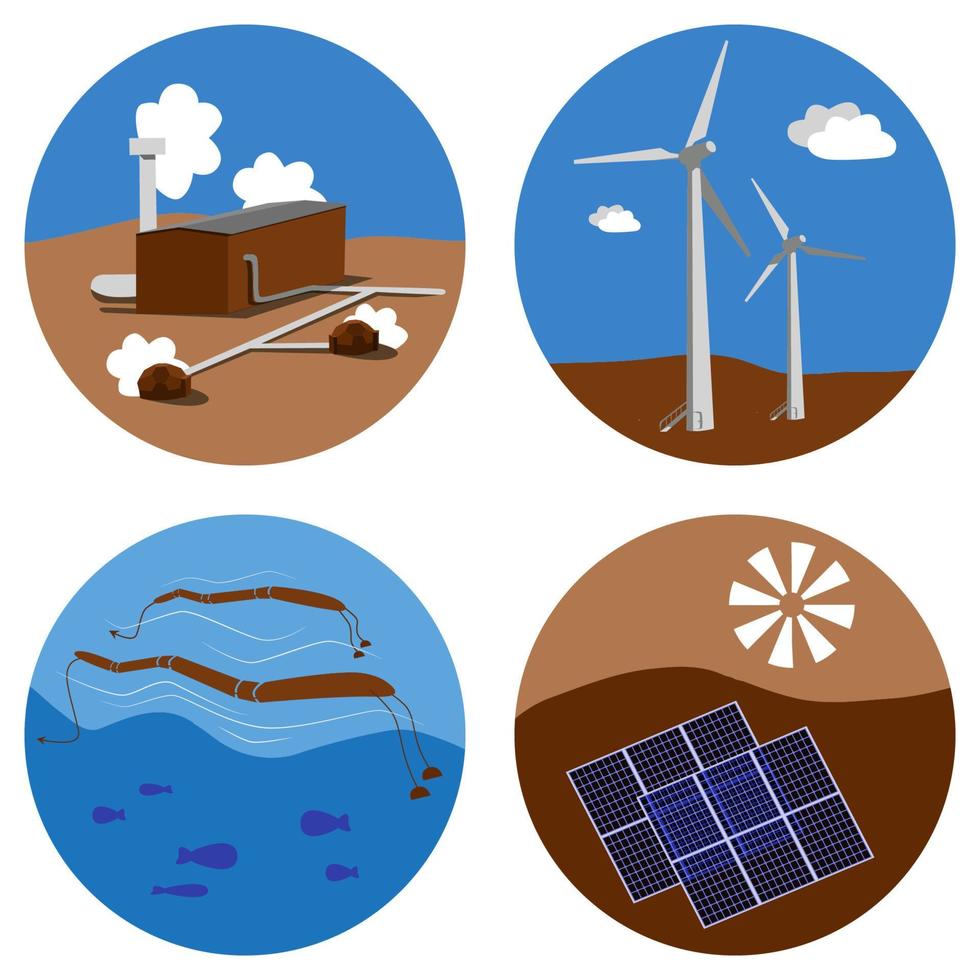 Set Of Alternative Energy Sources Icons Sun Wind Water Earth Eco