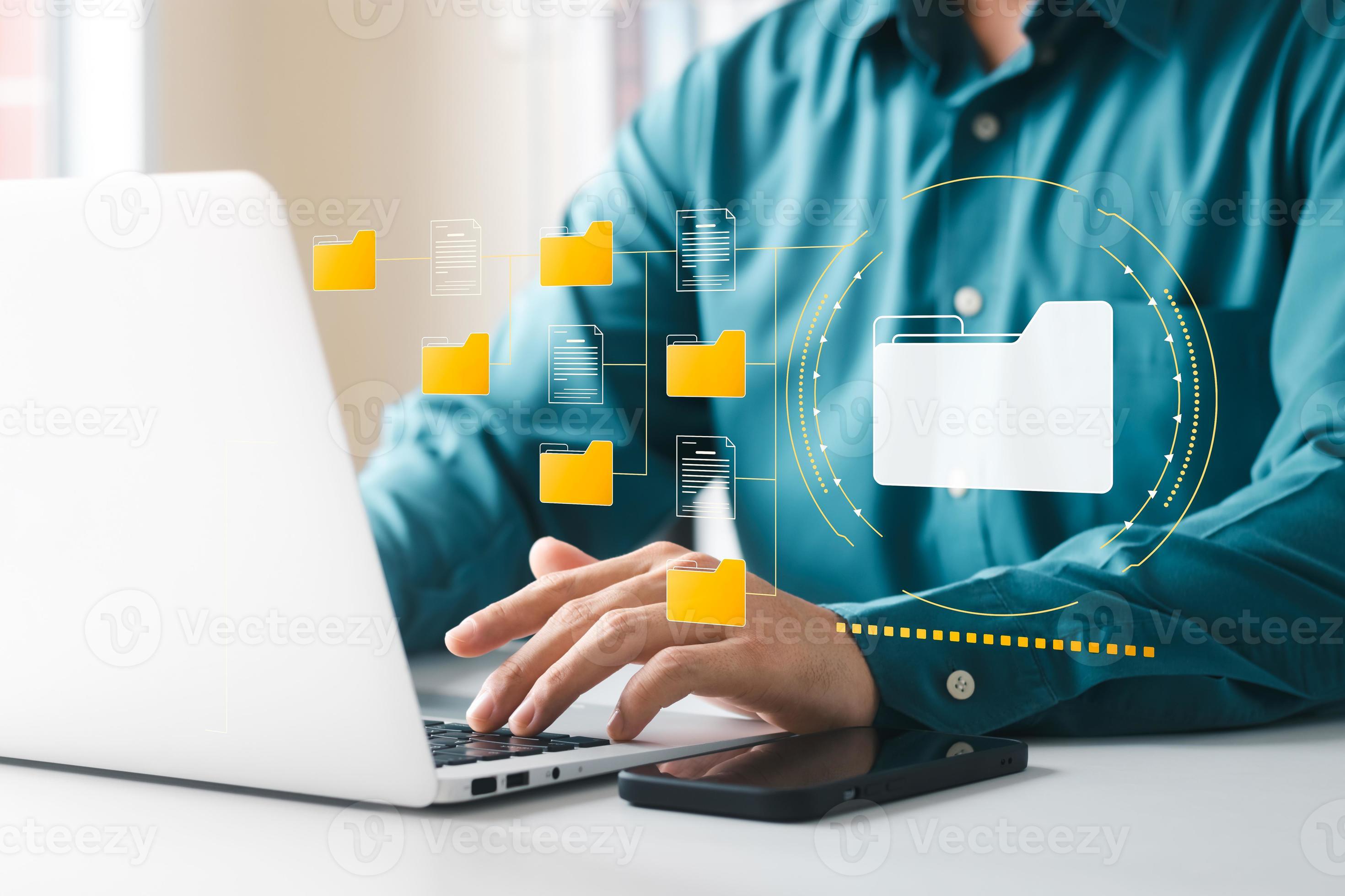 Document management concept. Virtual screen icons Document Management System DMS Online document ...