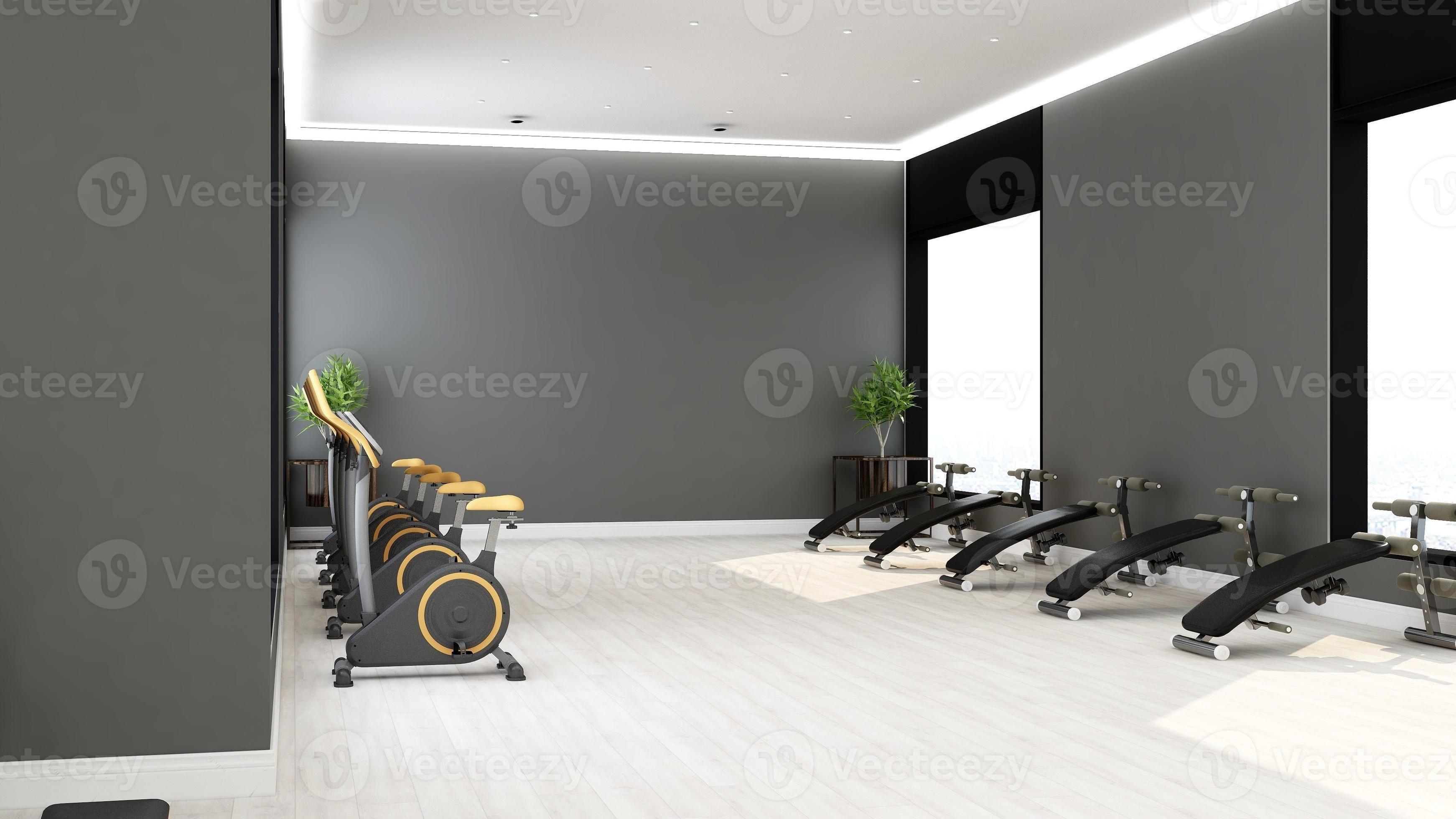 Modern gym interior design - modern minimalist concept in 3d render ...