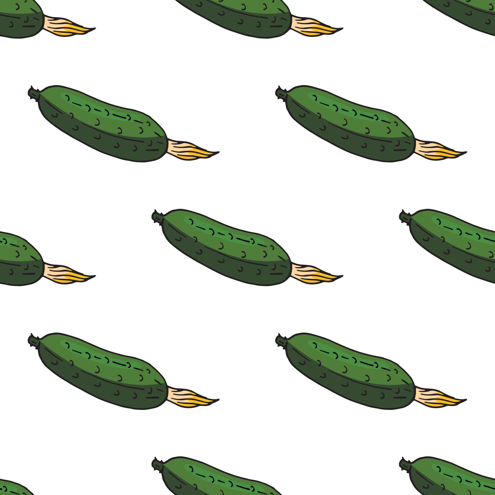 Tasty cucumbers on white background. Seamless background. Endless pattern. Vector image. Healthy ...