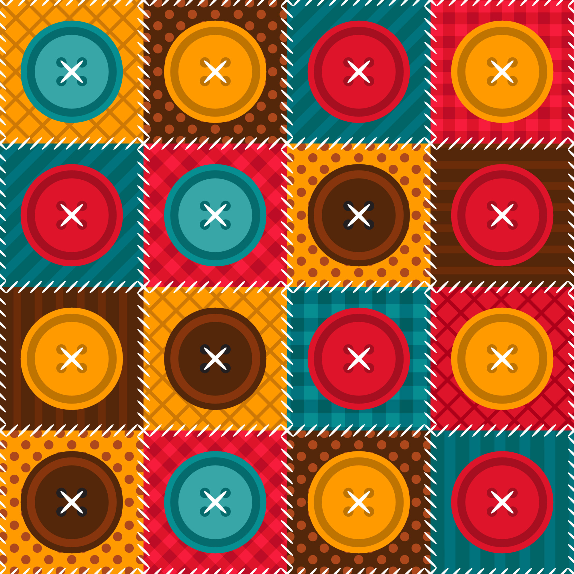 Colorful Seamless Patchwork Pattern With Buttons Quilt Design From