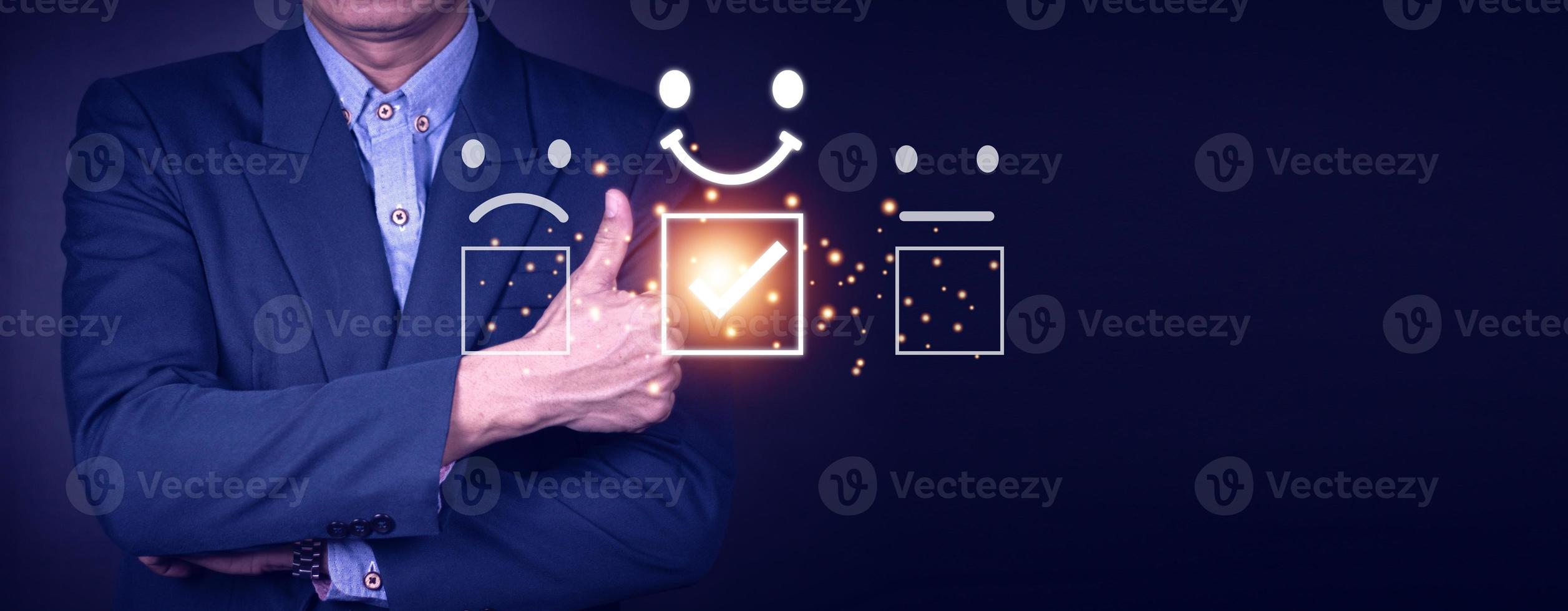 Customer service evaluation concept. smiling Asian male Is using a ...