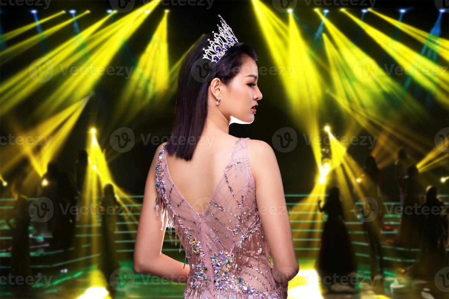 Portrait Of Miss Pageant Beauty Contest In Pink Sequin Evening Ball