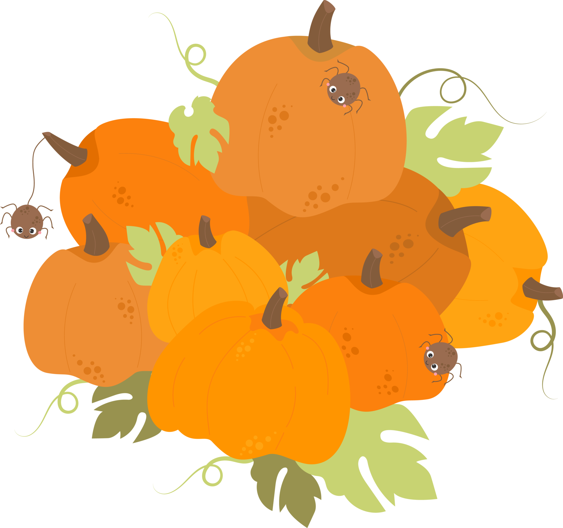 Autumn with lot orange pumpkins and cute spiders 11029132 PNG