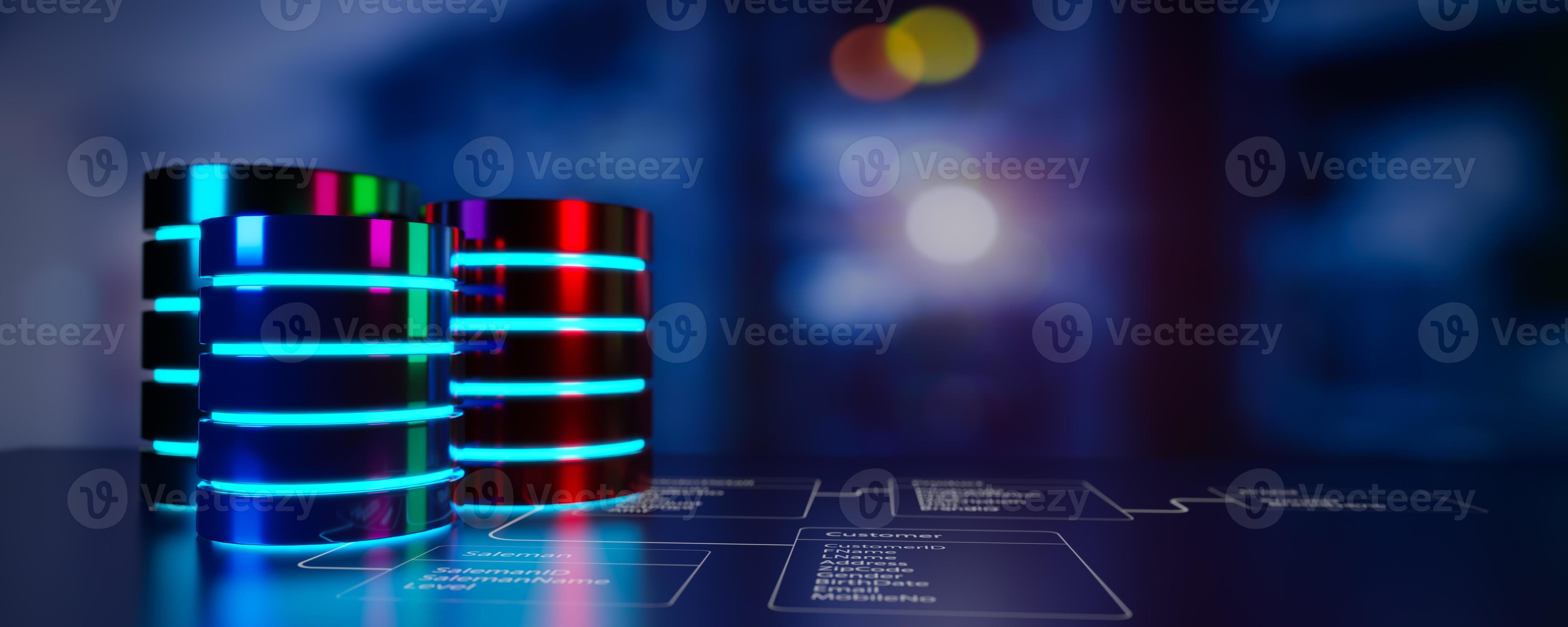 Panoramic View Of Multiple Database Is Placed On Relational Database Tables With Server Room