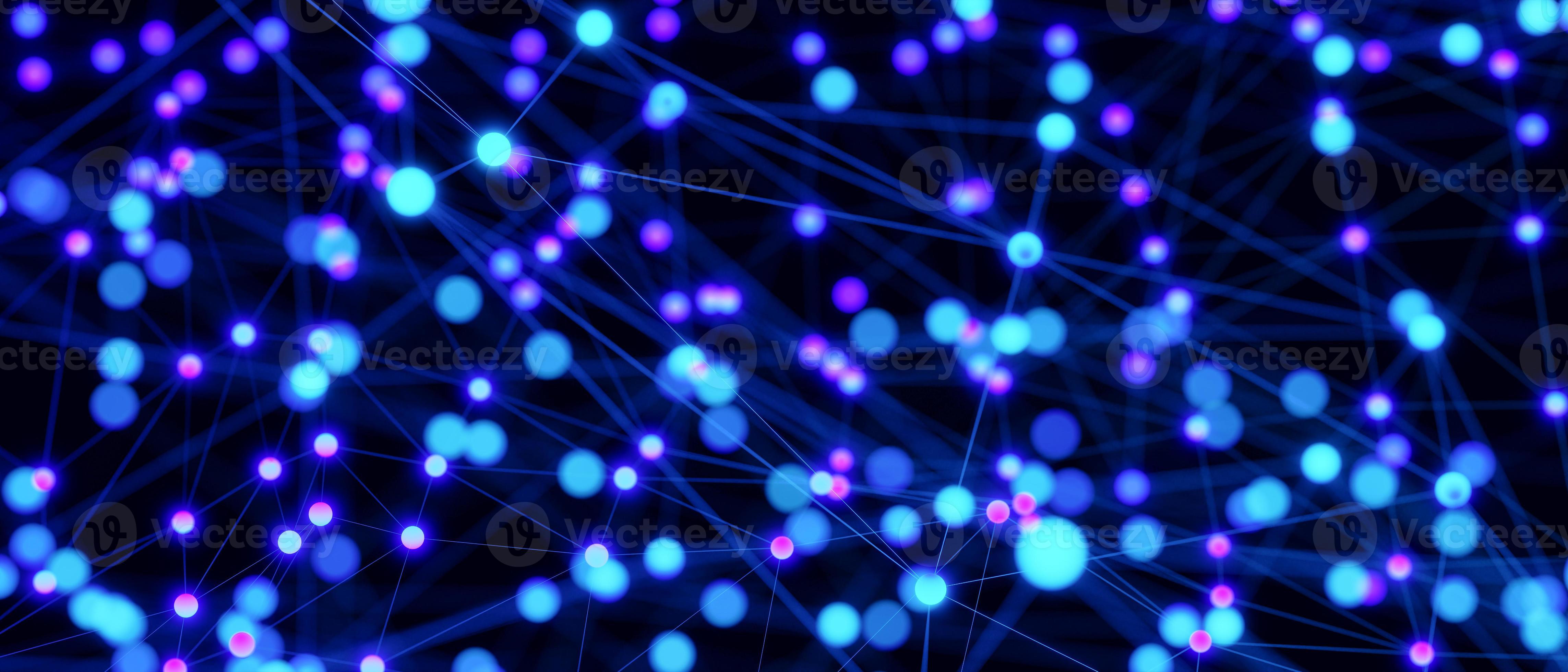Abstract futuristic connecting dots and lines on dark blue background. Digital technology ...
