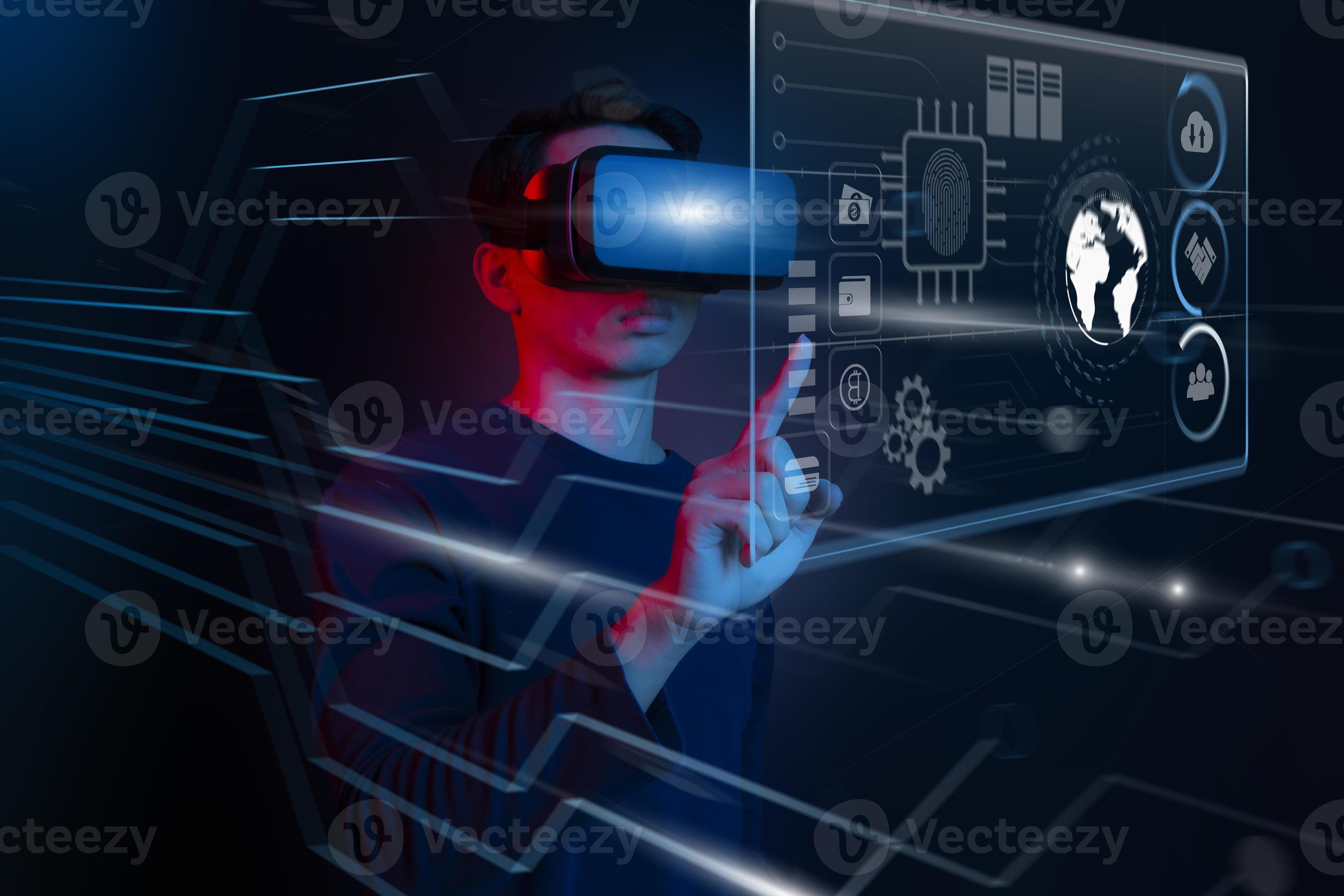 using virtual touch screen do online transactions with internet technology, concept of global ...