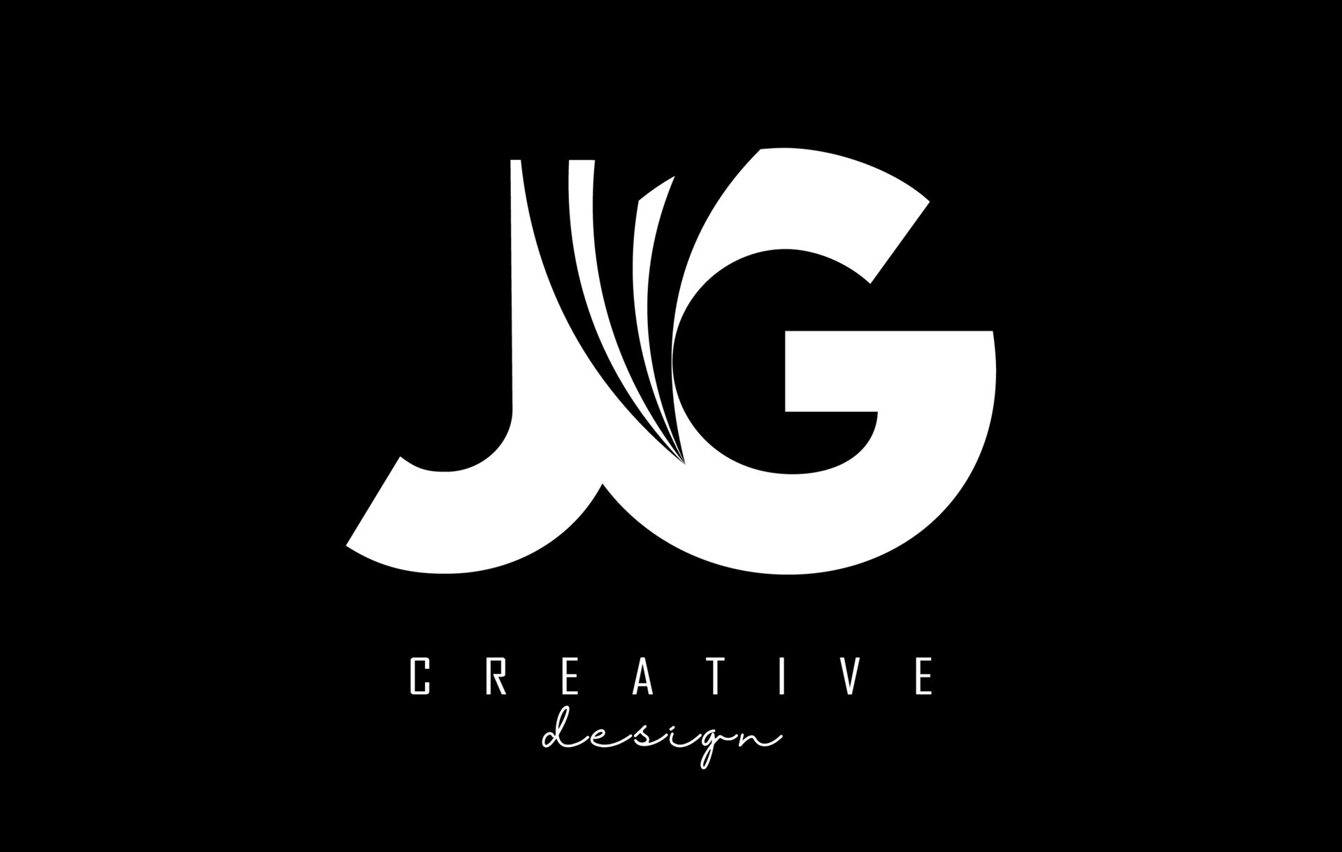 Creative white letters JG j g logo with leading lines and road concept design. Letters with ...